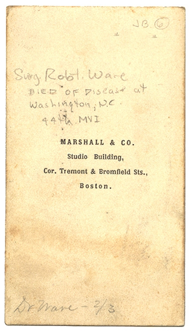 ID'D CDV SURGEON - ROBERT WARE, 44TH MASSACHUSETTS INFANTRY — Horse Soldier