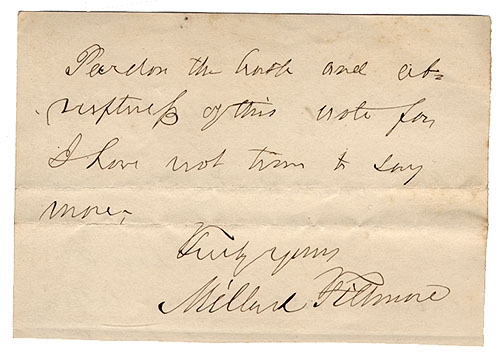 CLIPPED SIGNATURE PRESIDENT MILLARD FILLMORE — Horse Soldier