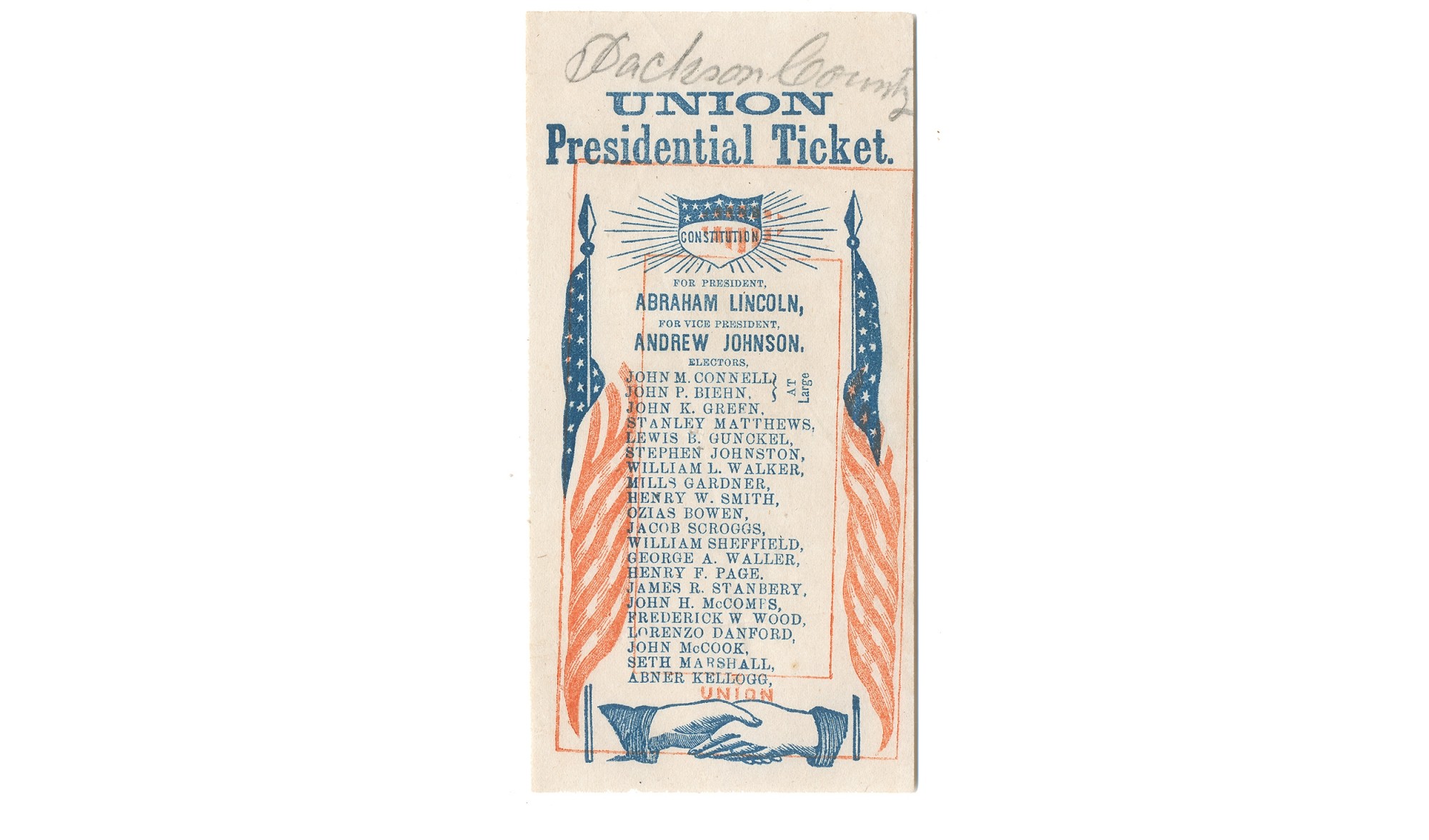 PRINTED 1864 PRESIDENTIAL ELECTION TICKET — Horse Soldier