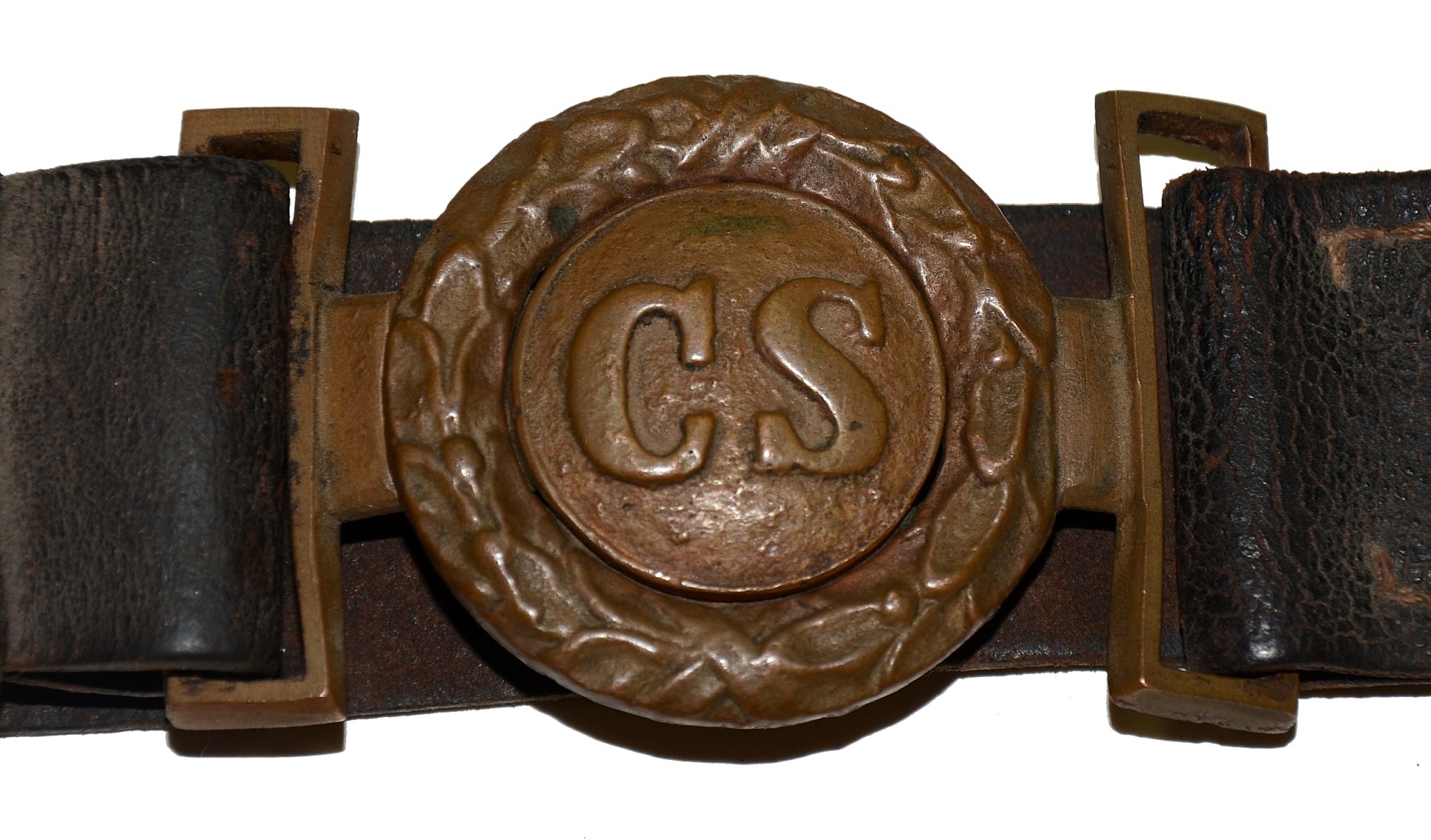 ORIGINAL CONFEDERATE TONGUE AND WREATH BUCKLE ON ATTACHED NON-DUG ...