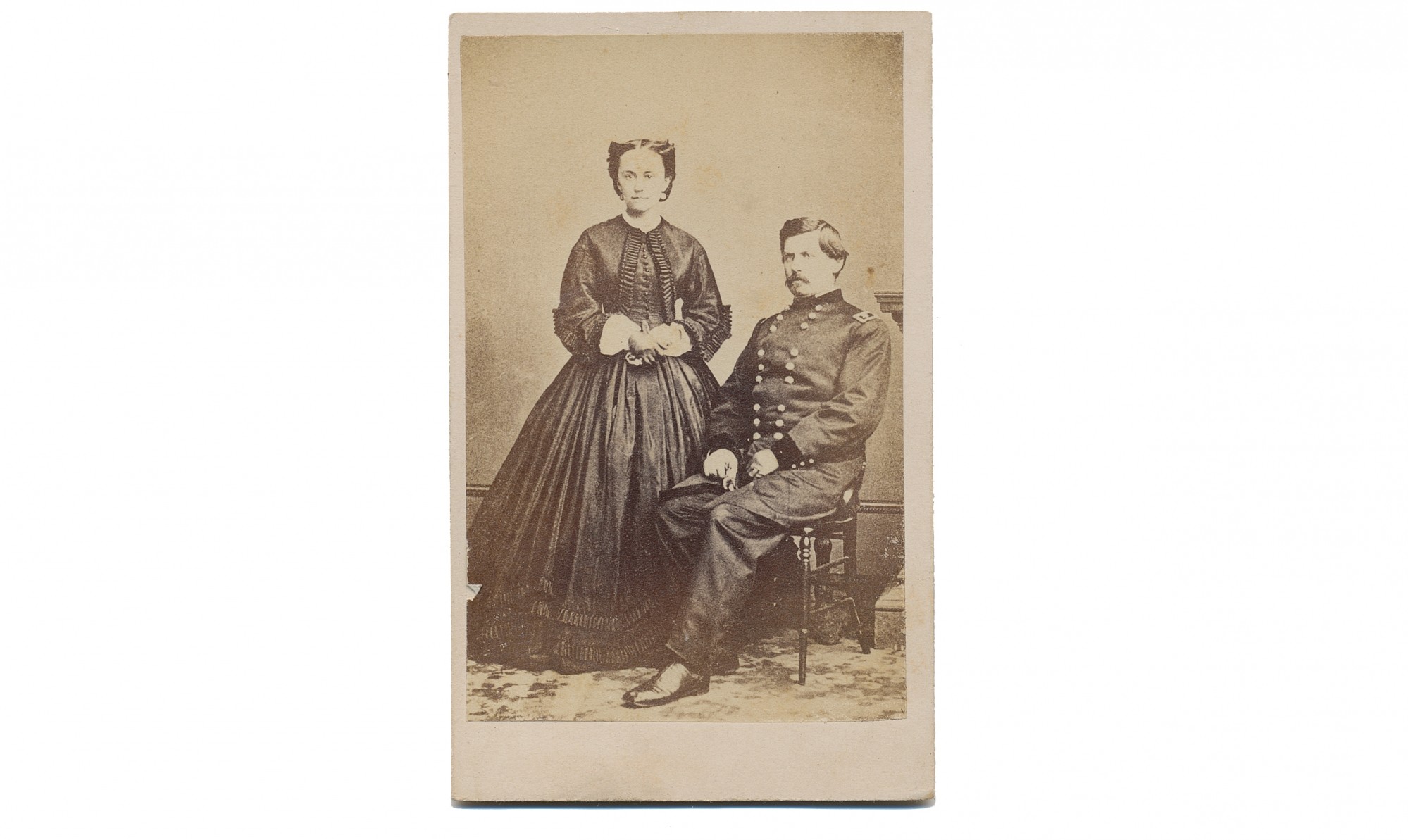 CDV OF MAJOR GENERAL GEORGE McCLELLAN & WIFE — Horse Soldier