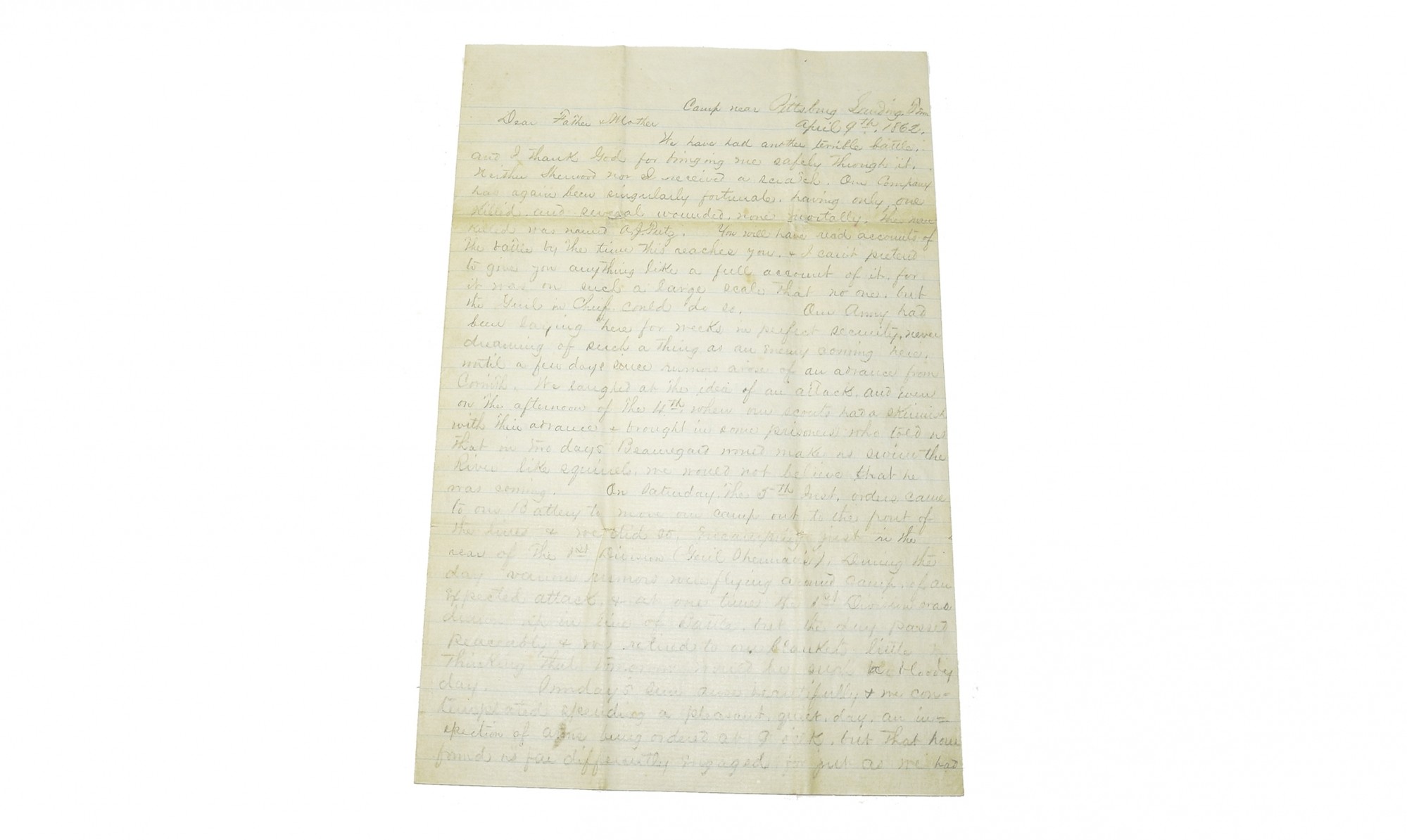FANTASTIC SHILOH LETTER BY MEMBER OF TAYLOR’S BATTERY, 1ST ILLINOIS ...