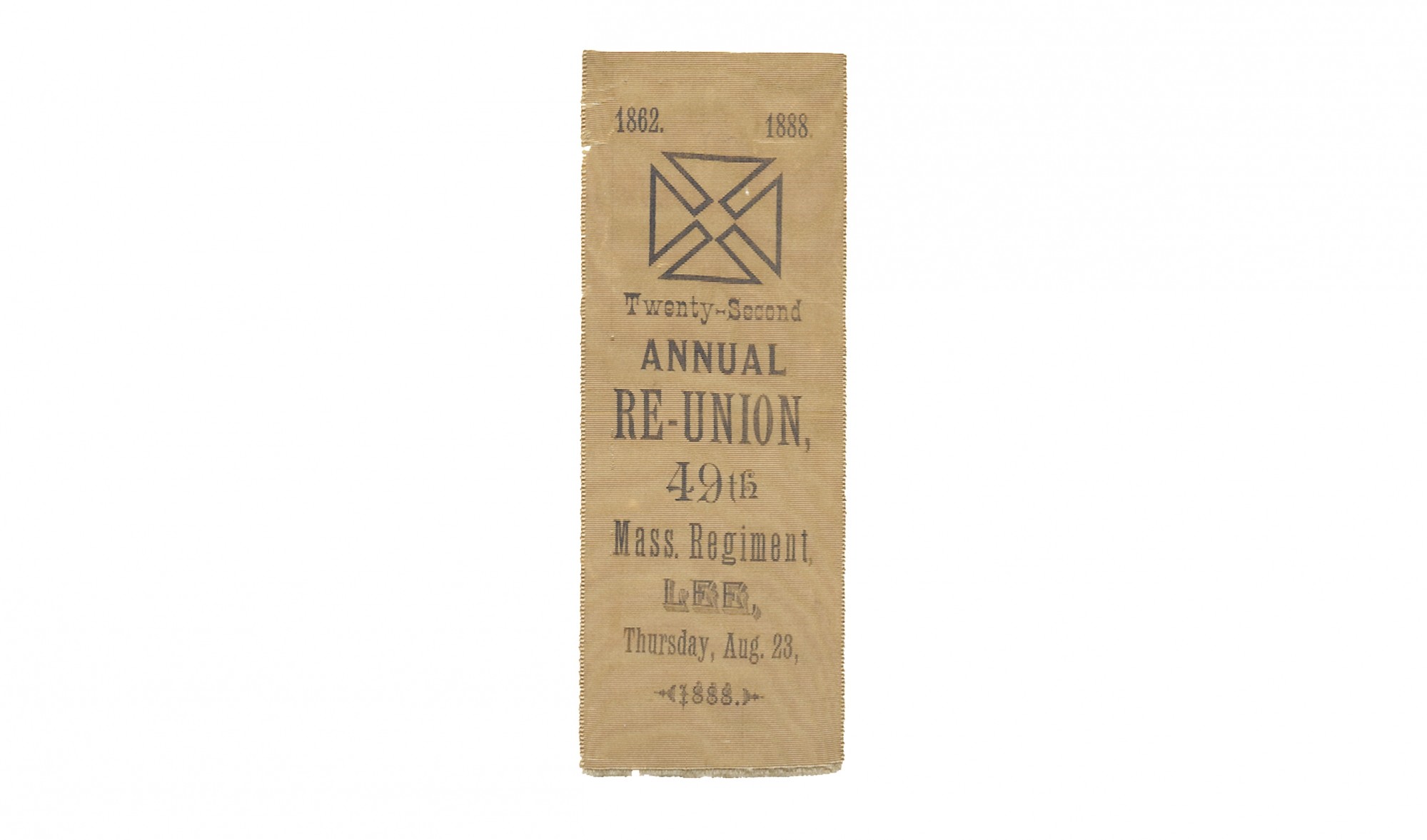 1888 49TH MASSACHUSETTS REUNION RIBBON — Horse Soldier