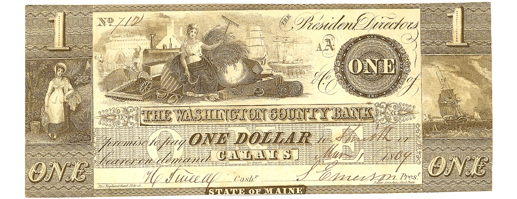 THE WASHINGTON COUNTY BANK, CALAIS, MAINE $1 NOTE — Horse Soldier