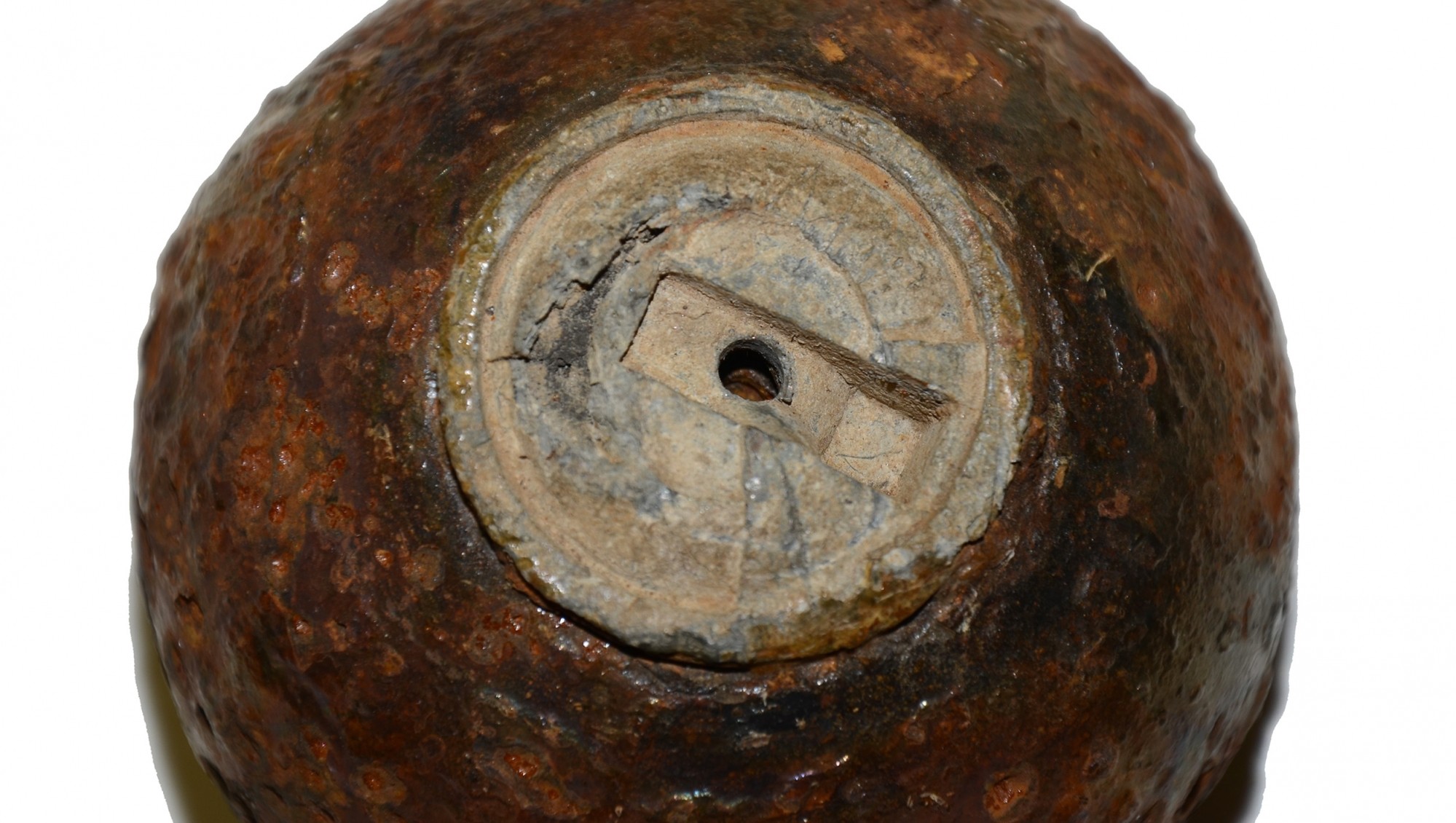 CONFEDERATE 3.67 INCH 6 POUNDER SPHERICAL SHELL WITH COPY OF BORMANN ...