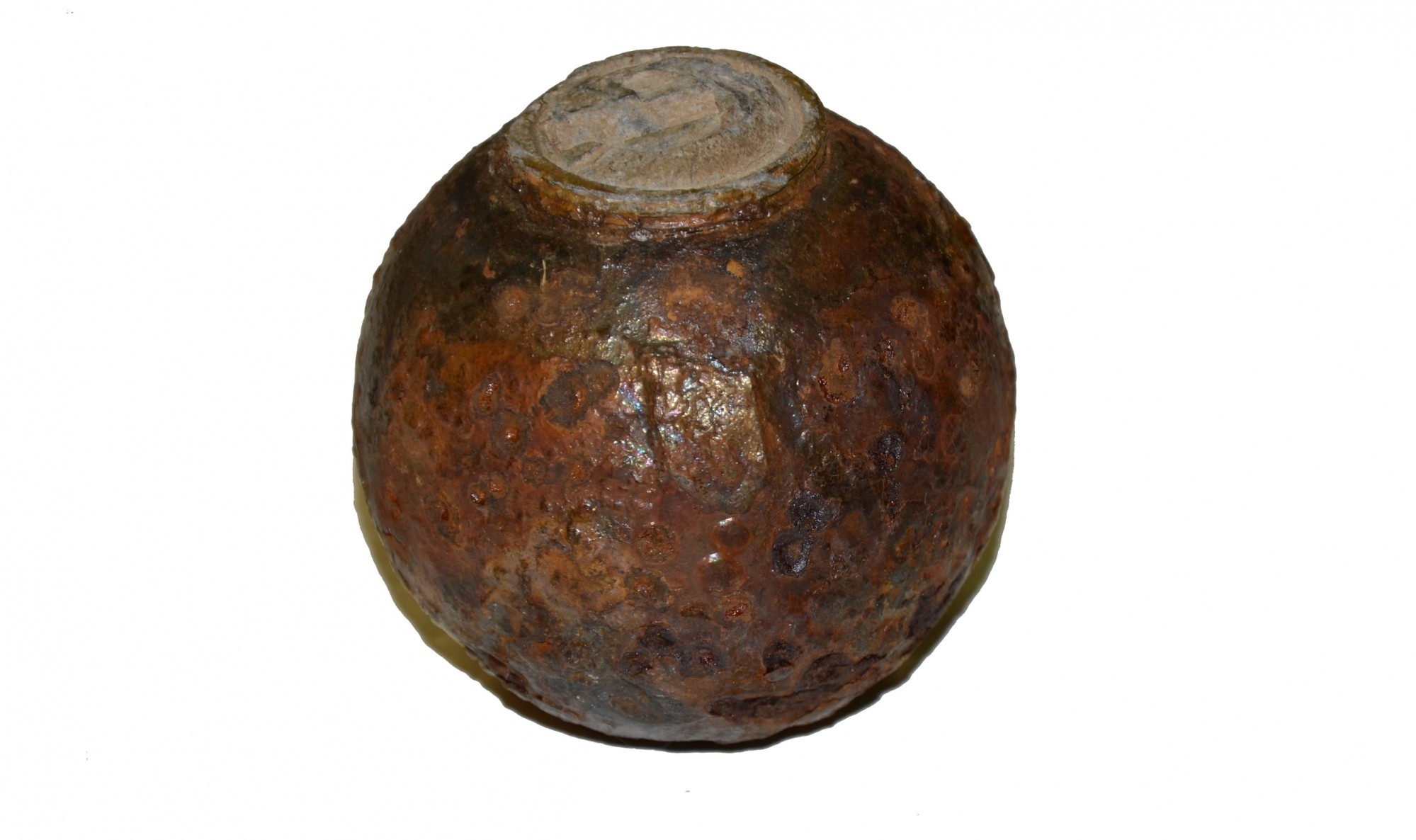 CONFEDERATE 3.67 INCH 6 POUNDER SPHERICAL SHELL WITH COPY OF BORMANN ...