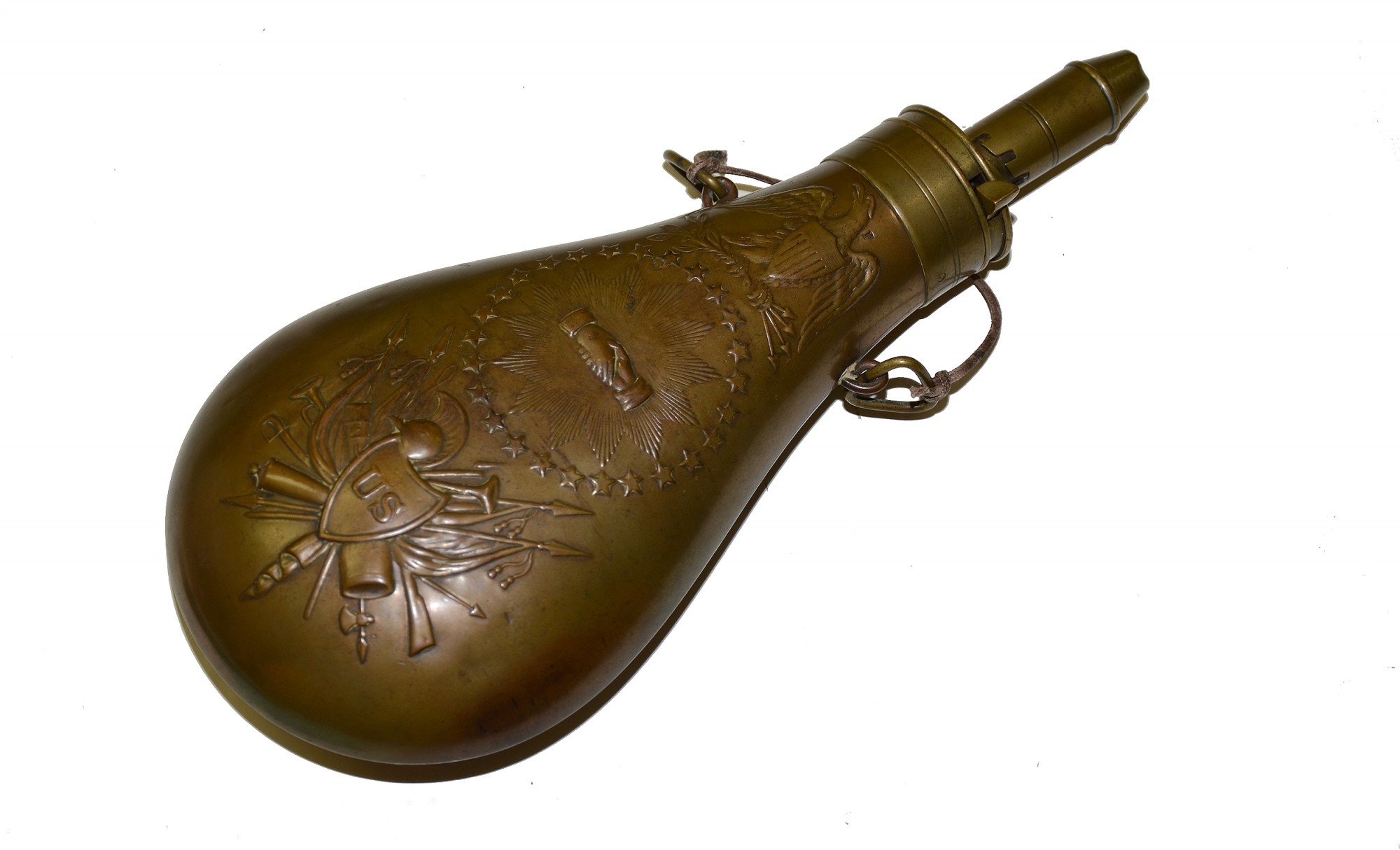 1846 DATED MEXICAN WAR ERA BATTY “PEACE” POWDER FLASK BY AMES — Horse ...