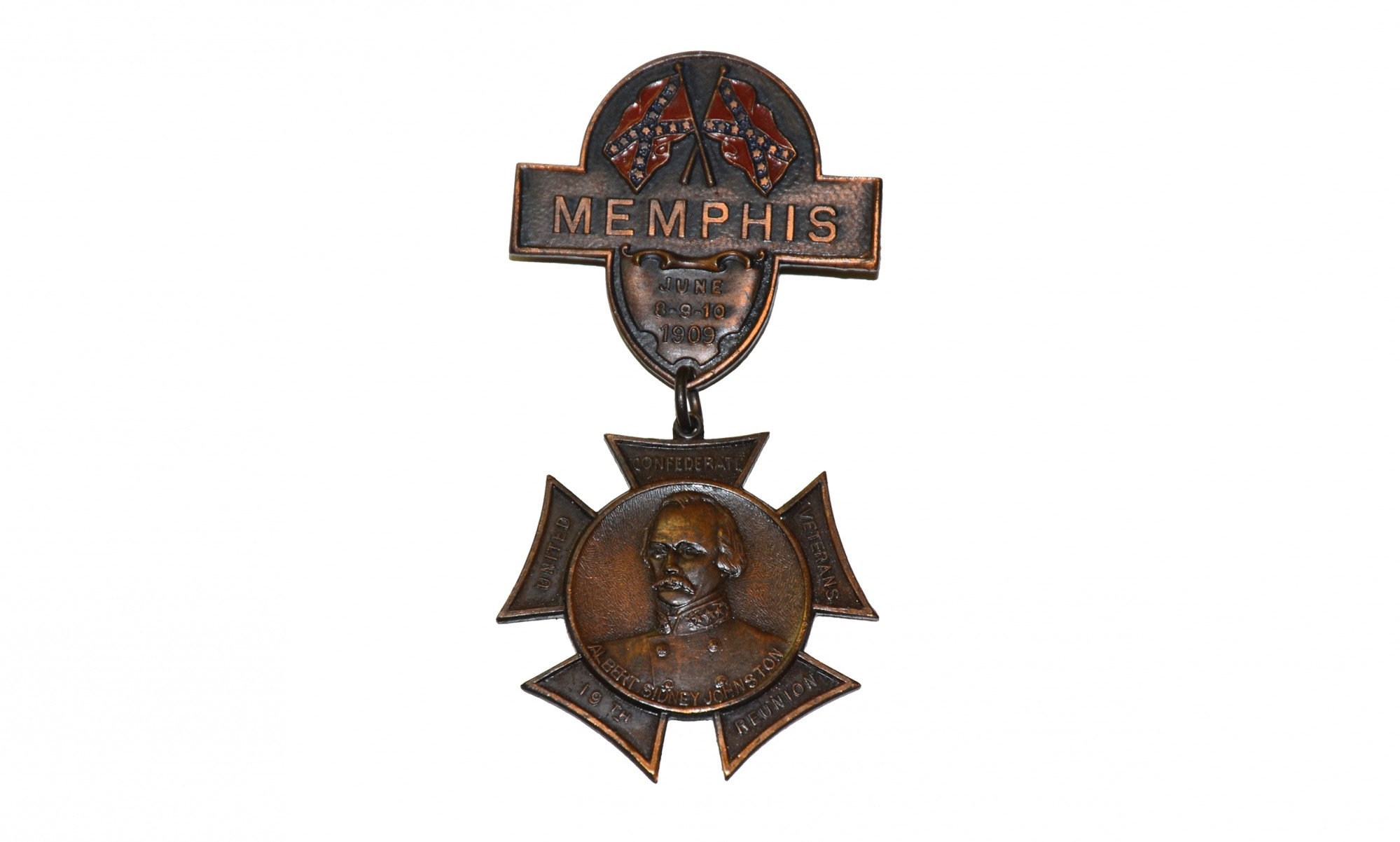 UNITED CONFEDERATE VETERANS REUNION BADGE-MEMPHIS 1909 — Horse Soldier