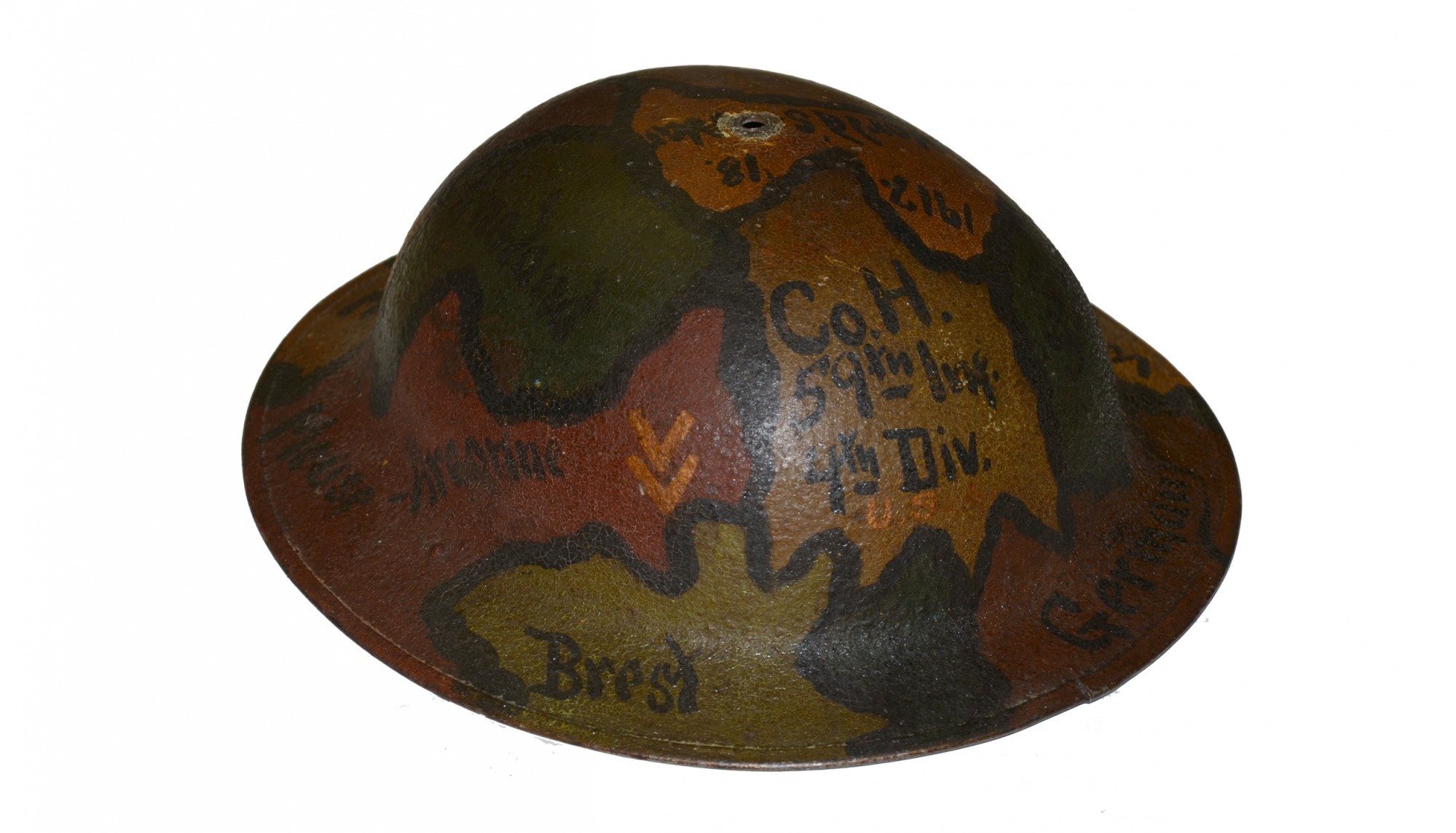 WORLD WAR ONE “MAP HELMET” ID’D TO SOLDIER IN 4TH DIVISION — Horse Soldier