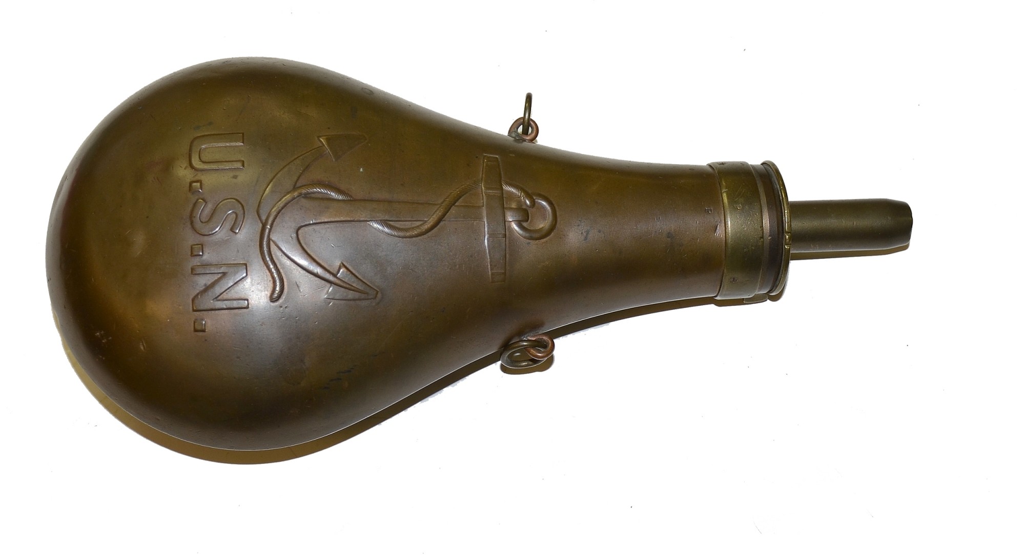US NAVY POWDER FLASK, DATED 1843 — Horse Soldier