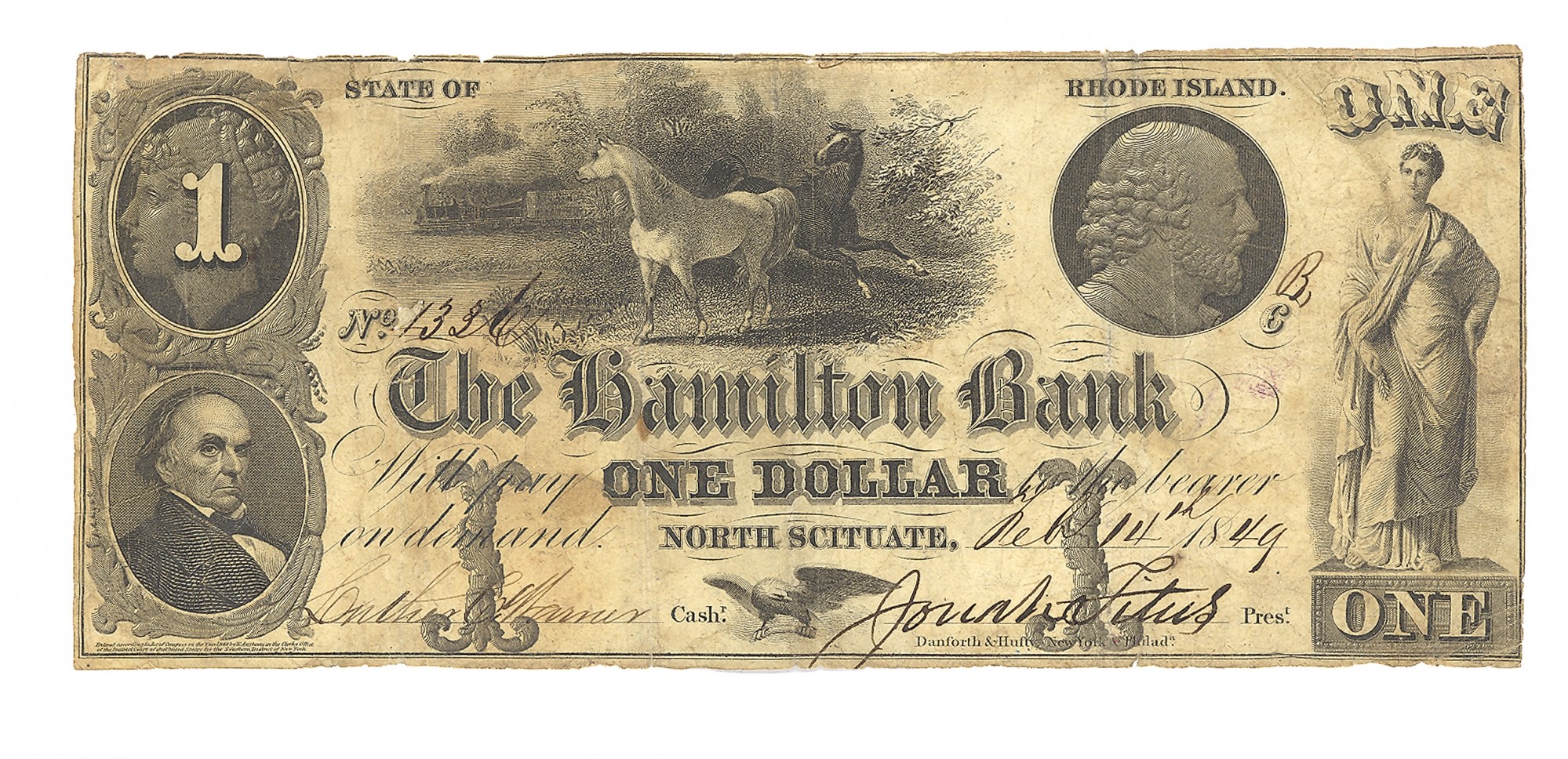 THE HAMILTON BANK, NORTH SCITUATE, RHODE ISLAND, $1 NOTE — Horse Soldier