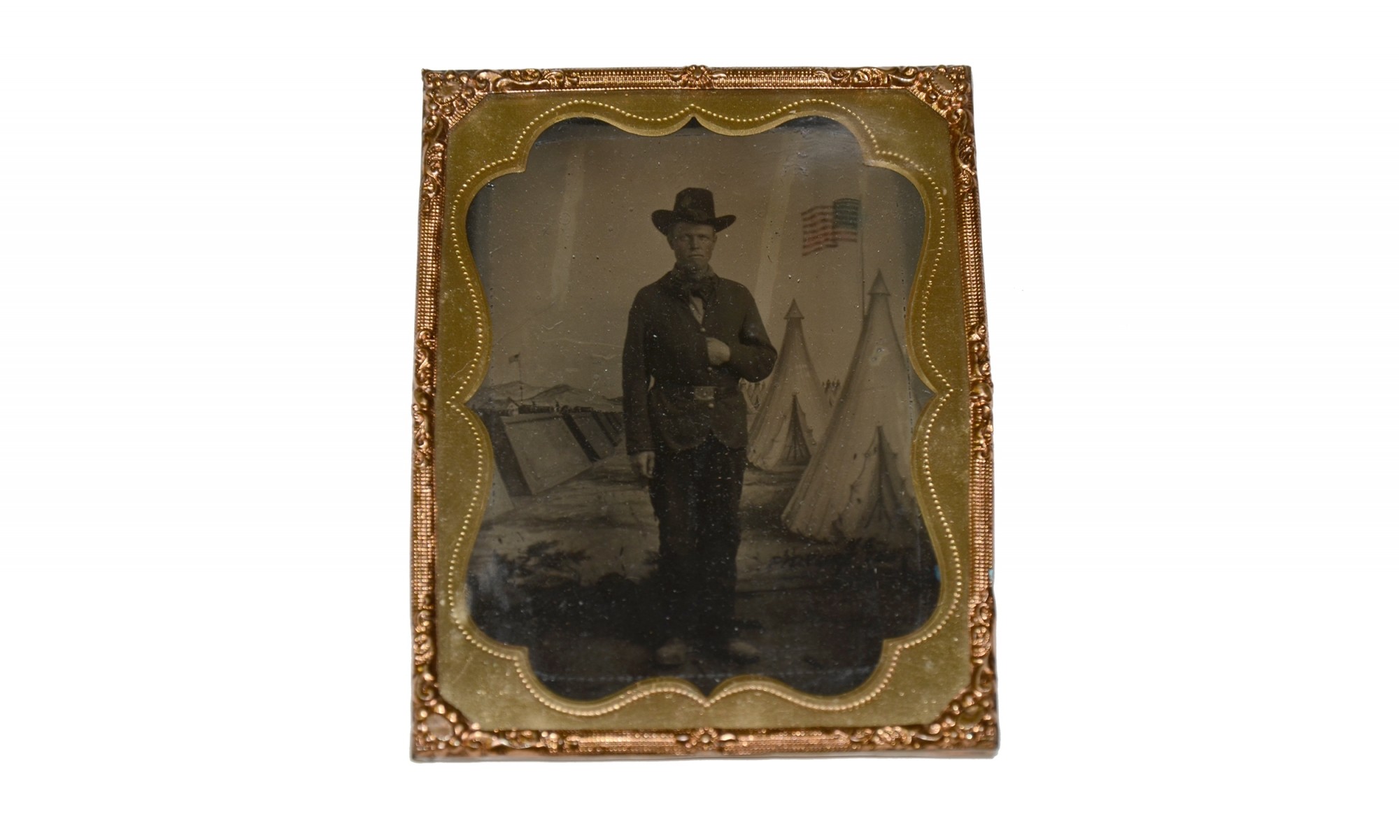 FULL STANDING QUARTER-PLATE TINTYPE OF BILLY YANK WITH PAINTED BACK ...