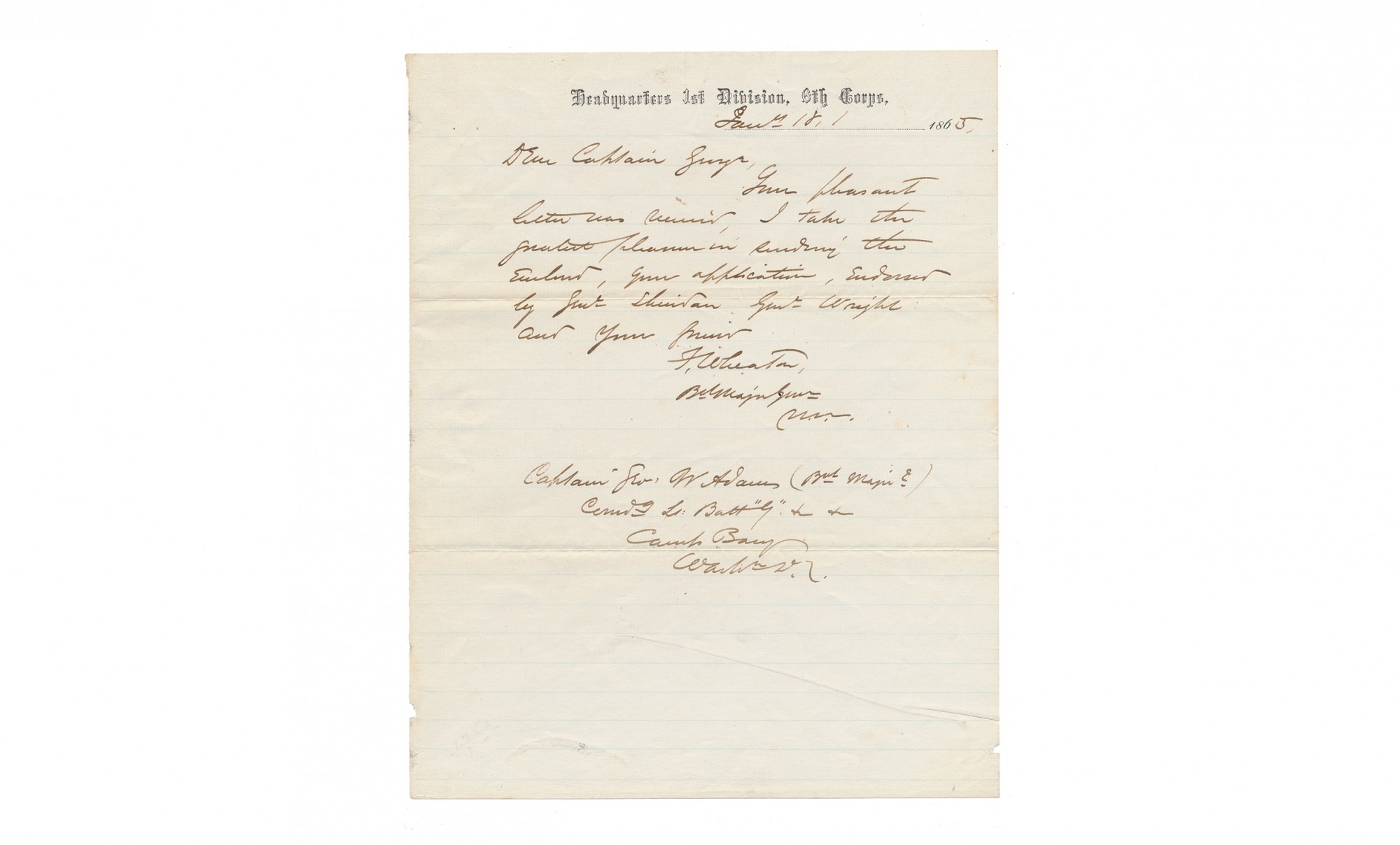 WAR DATE AUTOGRAPH LETTER SIGNED – FRANK WHEATON, THE LT. COL. OF ...