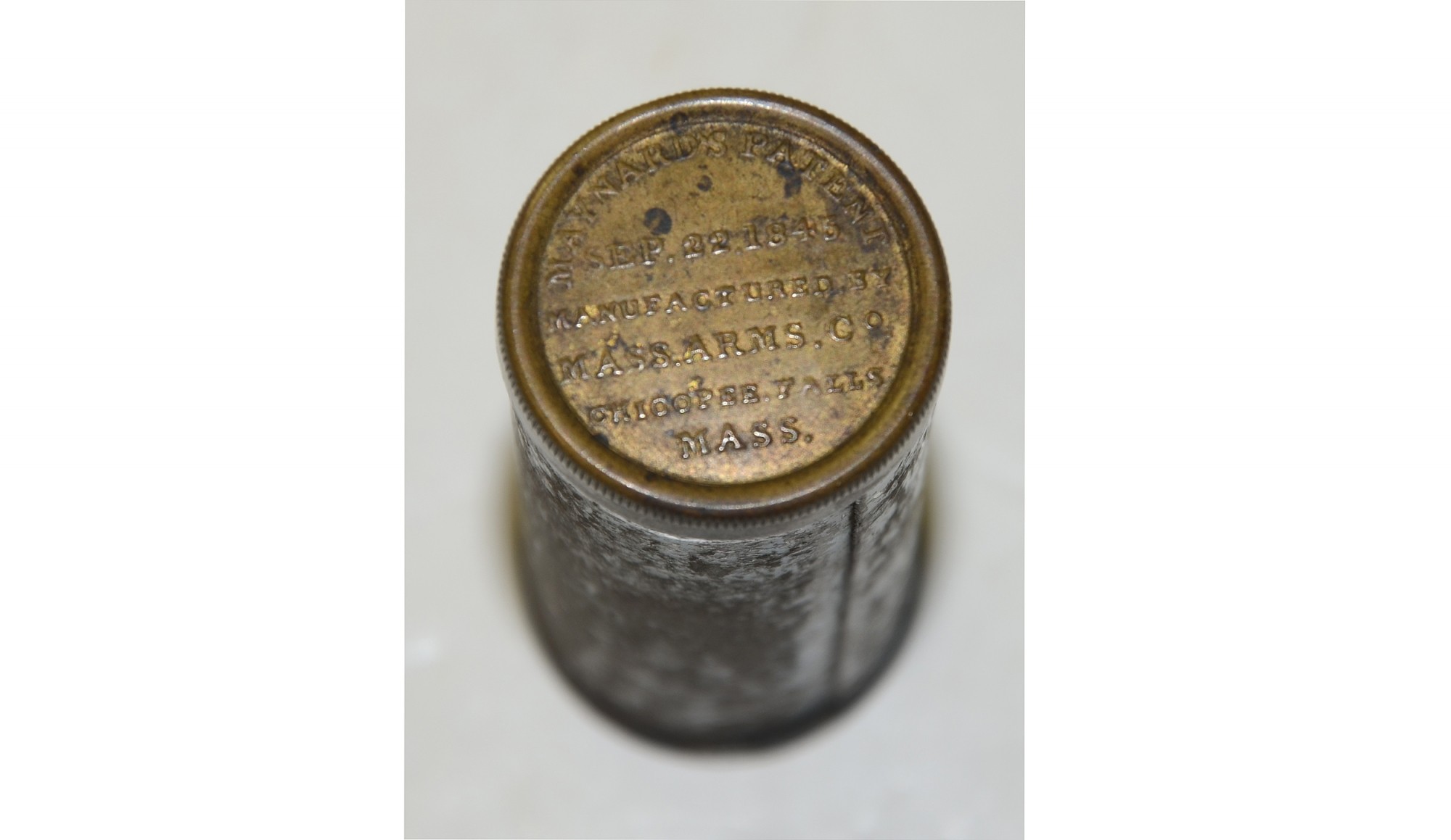 RARE, MAKER-MARKED CYLINDRICAL TIN OF MAYNARD PRIMERS — Horse Soldier