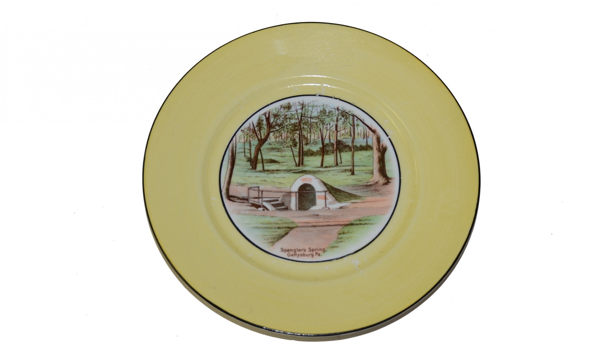 EARLY SOUVENIR PLATE OF SPANGLER’S SPRING, GETTYSBURG — Horse Soldier