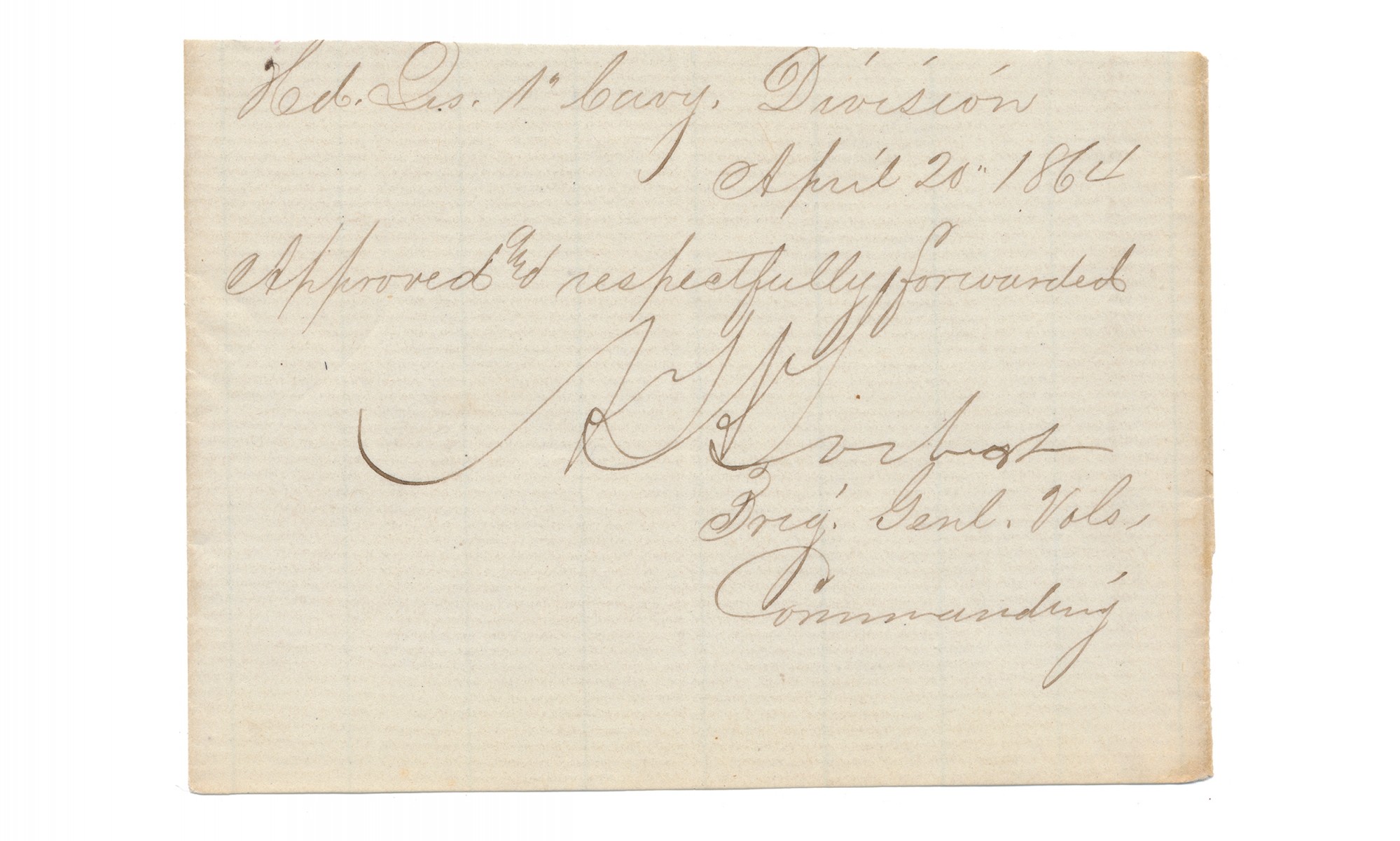CLIPPED SIGNATURE OF CAVALRY COMMANDER ALFRED TORBERT — Horse Soldier