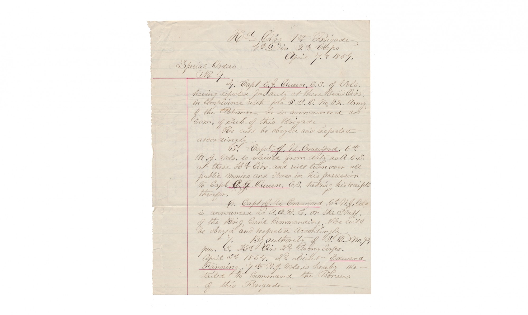 HANDWRITTEN 2ND CORPS ARMY OF THE POTOMAC GENERAL ORDER — Horse Soldier