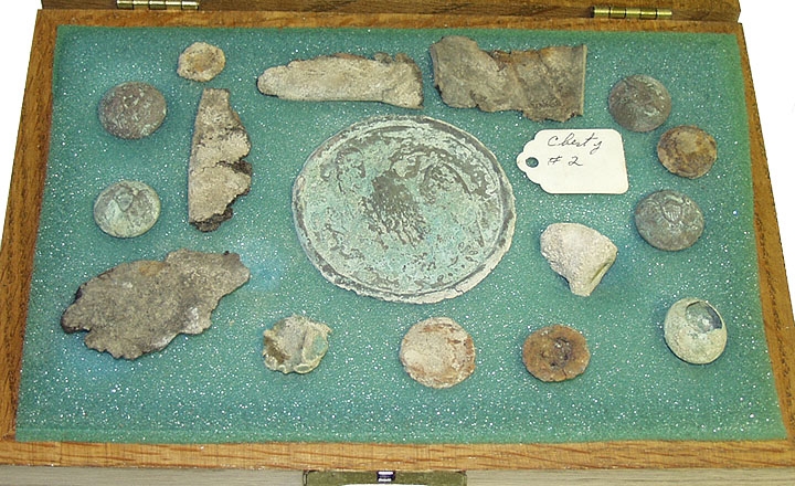 DISPLAY CASE OF RELICS RECOVERED NEAR FORT HARRISON AT RICHMOND, VA. BY ...