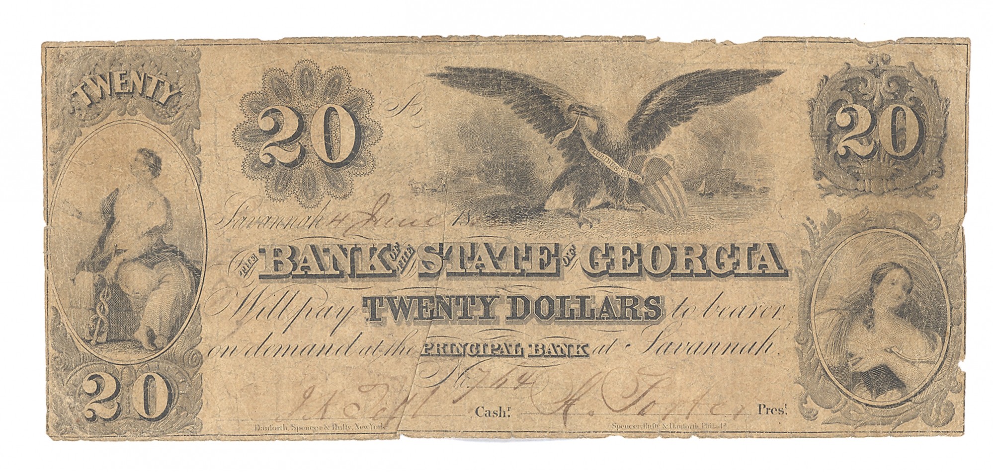 THE BANK OF THE STATE OF GEORGIA $20 NOTE — Horse Soldier