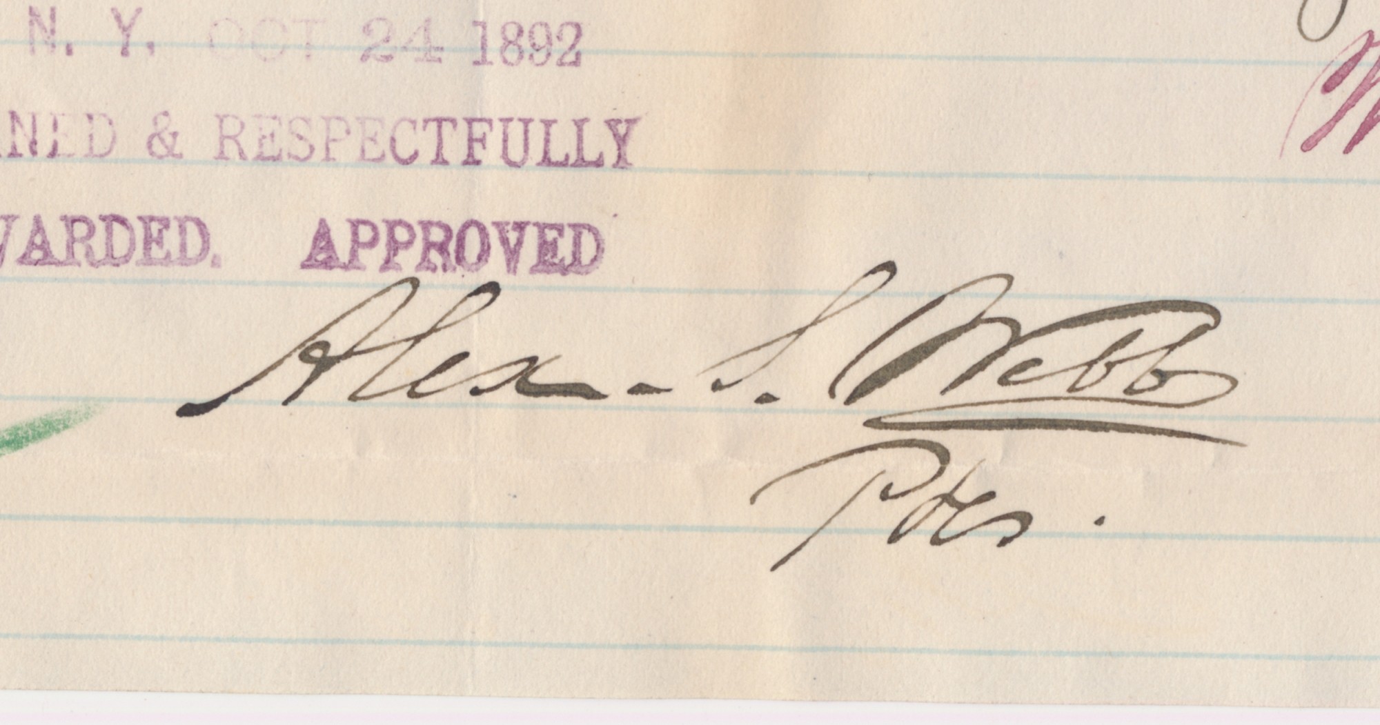 MOH WINNER GEN. ALEXANDER WEBB SIGNATURE ON POST-CIVIL WAR DOCUMENT ...