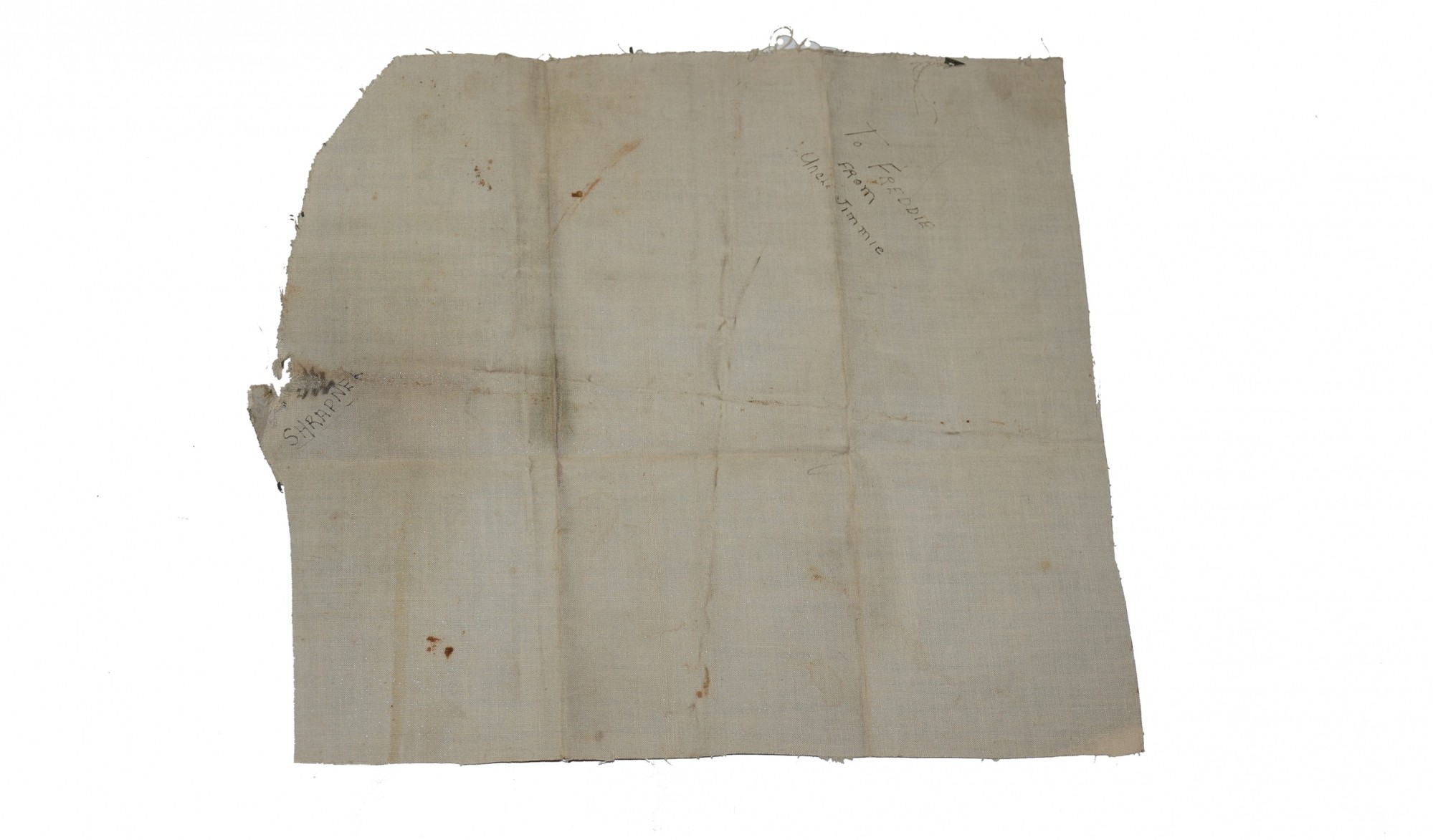 PIECE OF SHRAPNEL STRUCK FABRIC CUT FROM THE BODY OF AN RCAF HURRICANE ...