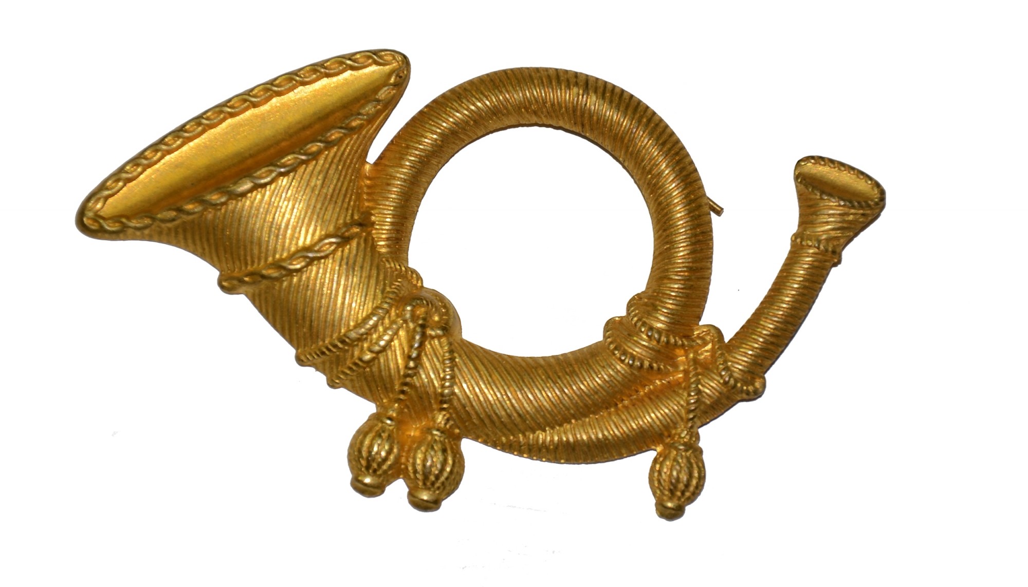 STAMPED BRASS FALSE EMBROIDERED INFANTRY HUNTING HORN INSIGNIA — Horse ...