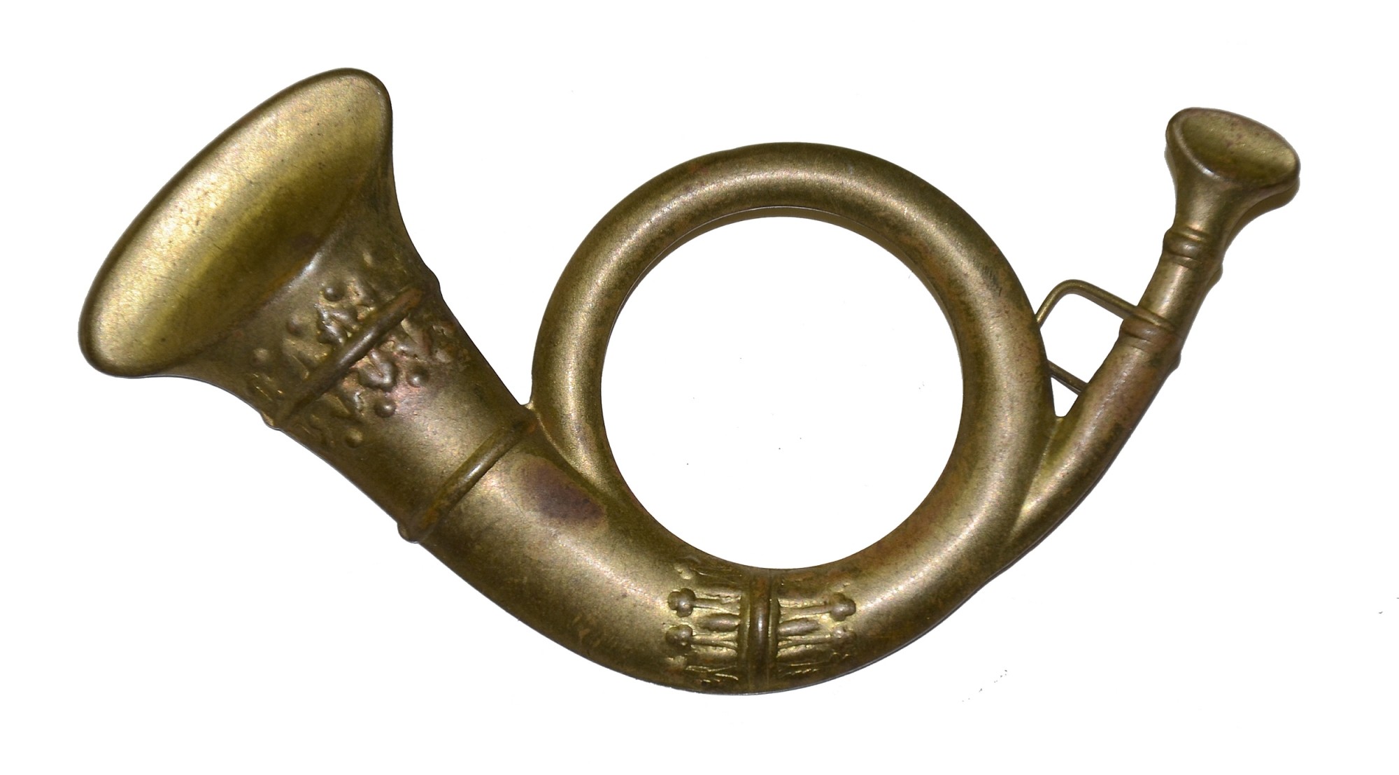 STAMPED BRASS GOVERNMENT ISSUE INFANTRY HUNTING HORN INSIGNIA — Horse ...