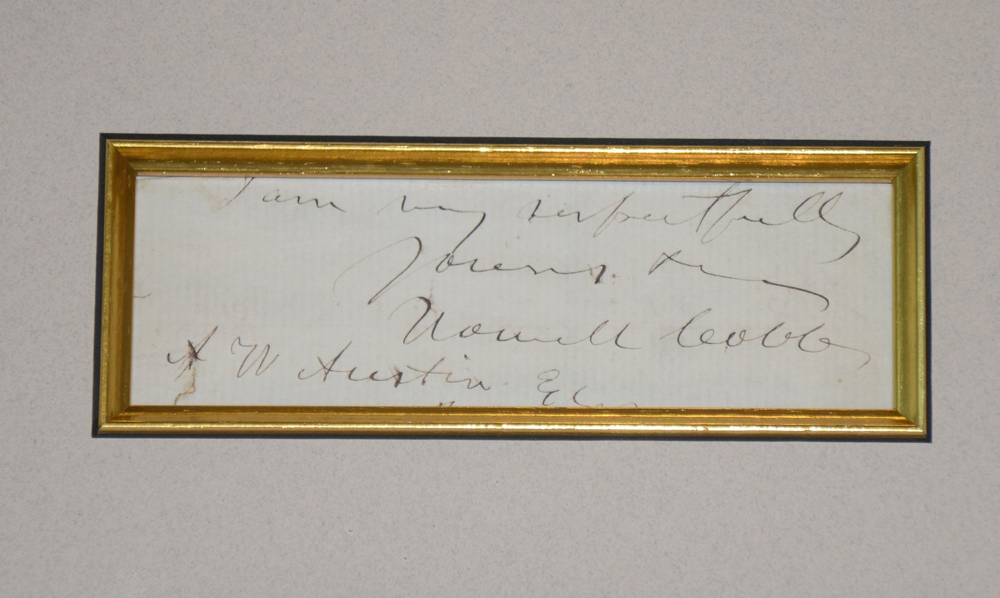 FRAMED CLIPPED SIGNATURE OF REBEL MAJOR GENERAL HOWELL COBB — Horse Soldier
