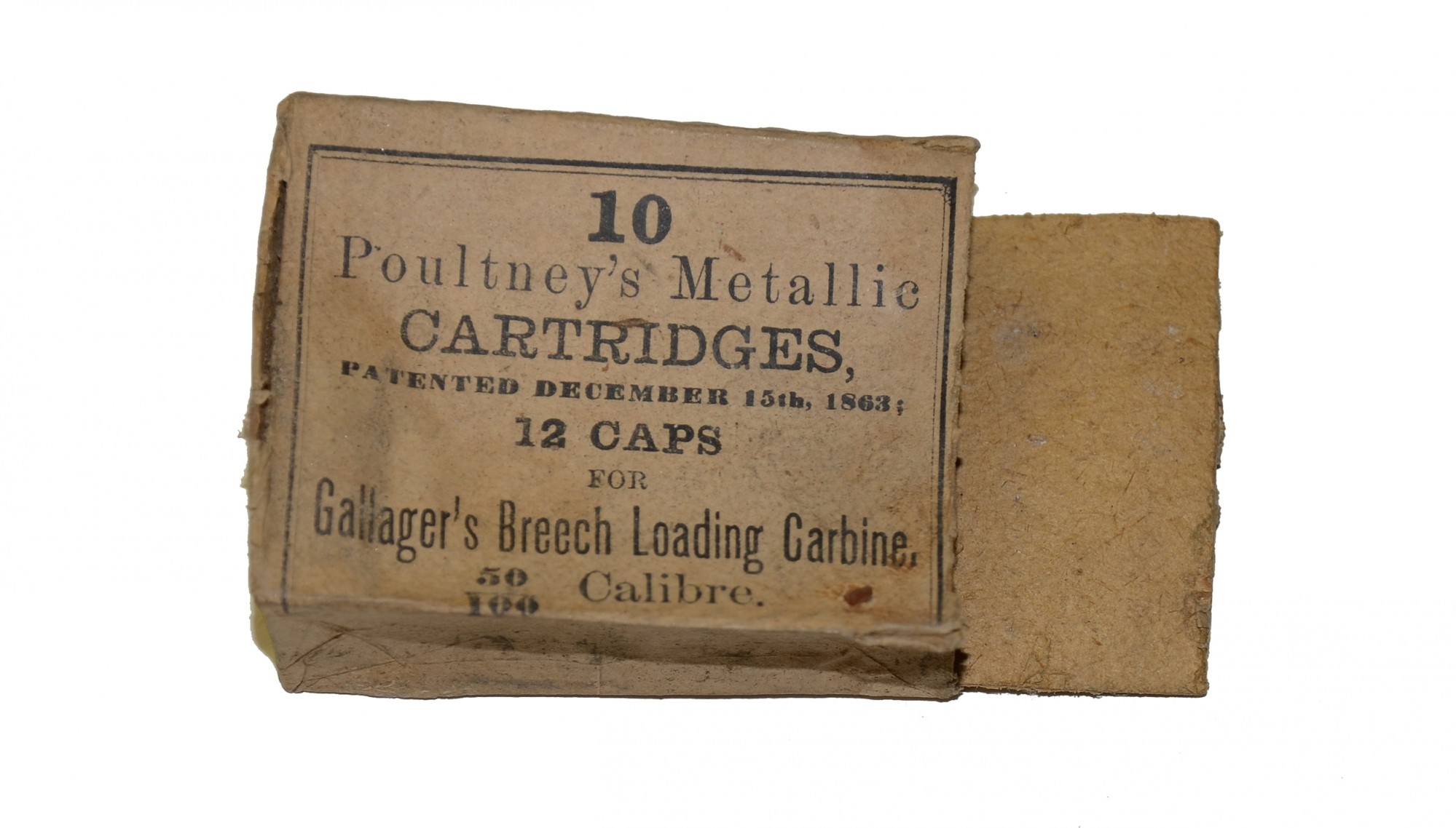 OPENED & EMPTY BOX FOR “10 POULTNEY’S METALLIC CARTRIDGES…FOR GALLAGER ...