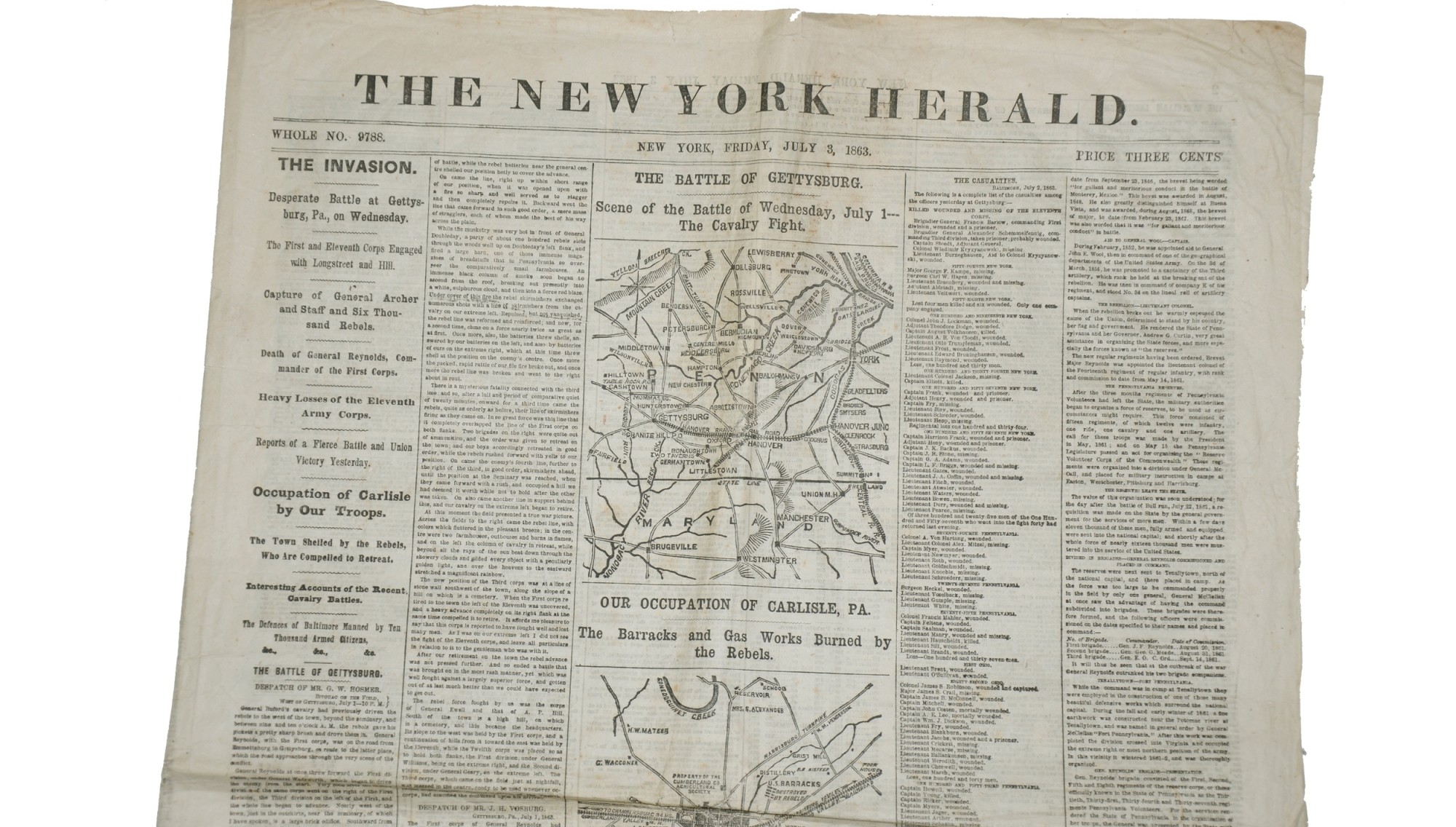 BATTLE OF GETTYSBURG NEWSPAPER REPORT - THE NEW YORK HERALD, FRIDAY ...