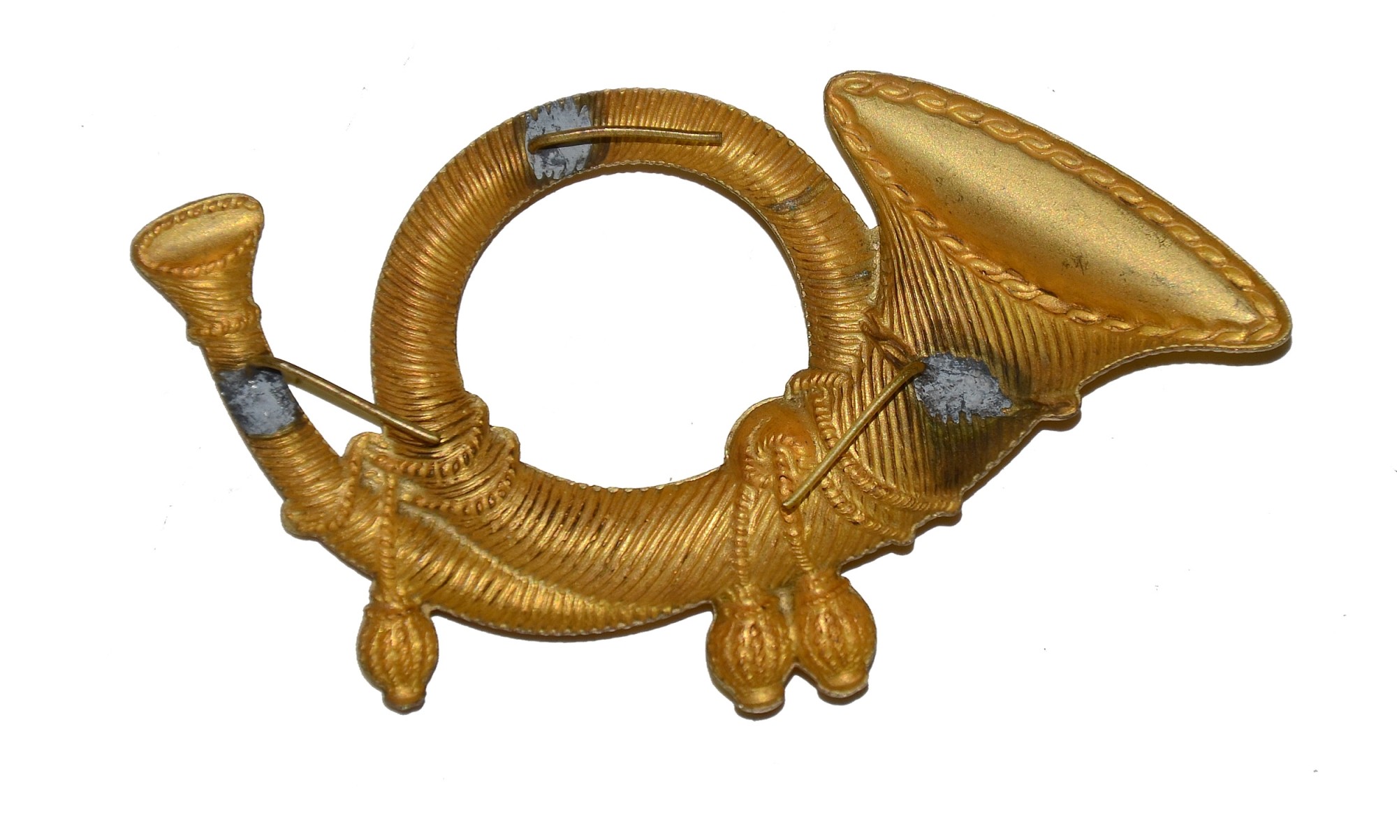 STAMPED BRASS FALSE EMBROIDERED INFANTRY HUNTING HORN INSIGNIA — Horse ...