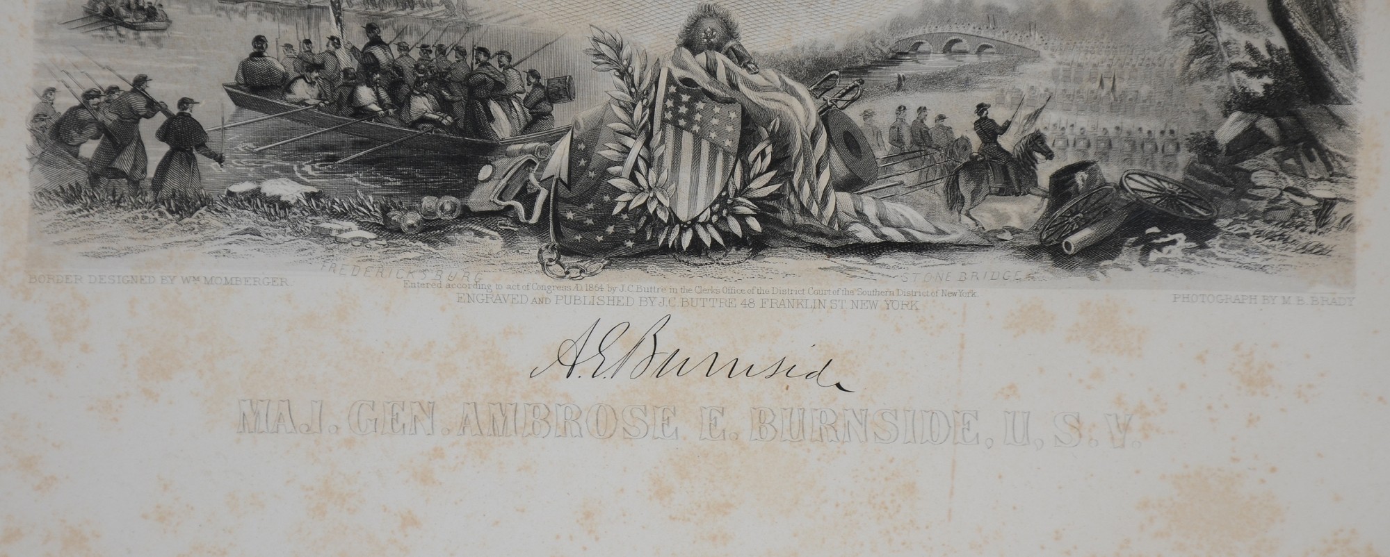 LARGE PERIOD STEEL ENGRAVING OF MAJ. GEN. AMBROSE BURNSIDE — Horse Soldier