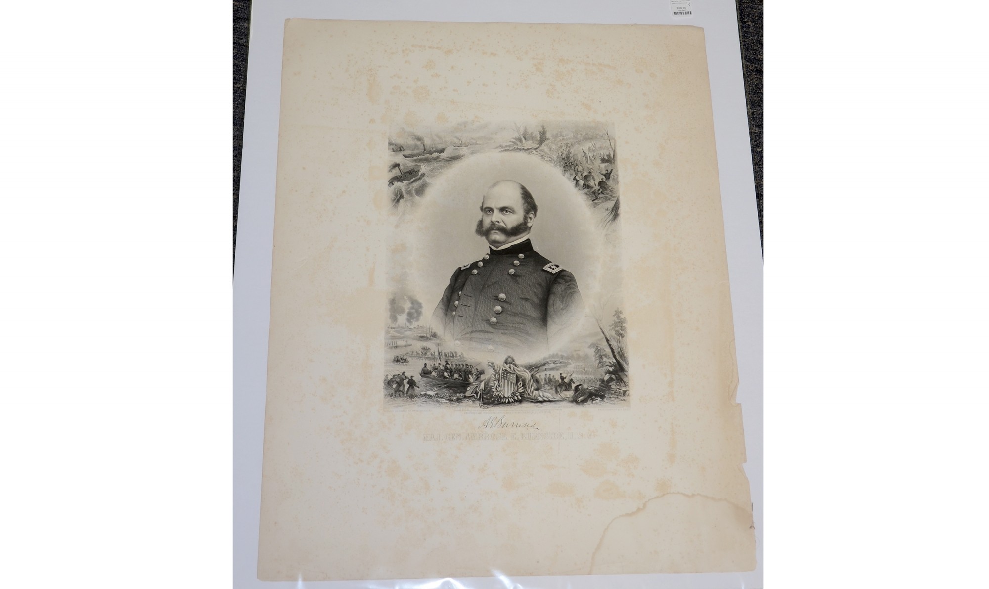 LARGE PERIOD STEEL ENGRAVING OF MAJ. GEN. AMBROSE BURNSIDE — Horse Soldier