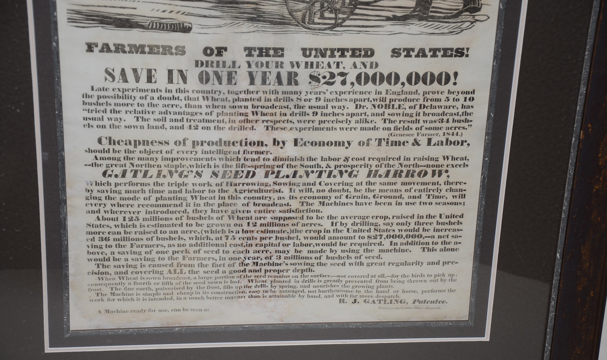 WONDERFUL 1844 GATLING ADVERTISING BROADSIDE — Horse Soldier
