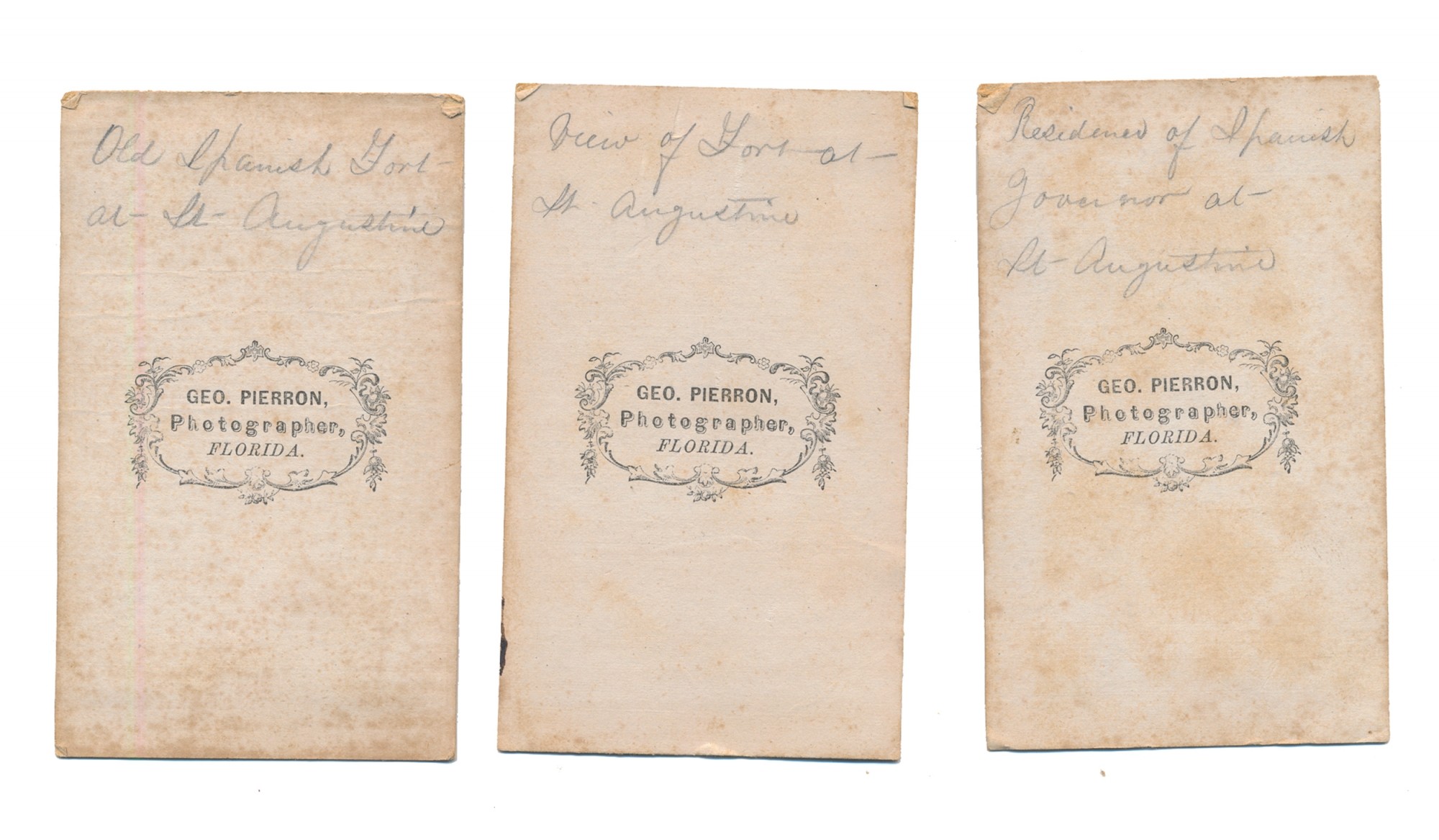 SET OF THREE CDV’S OF FORT MARION, ST. AUGUSTINE — Horse Soldier