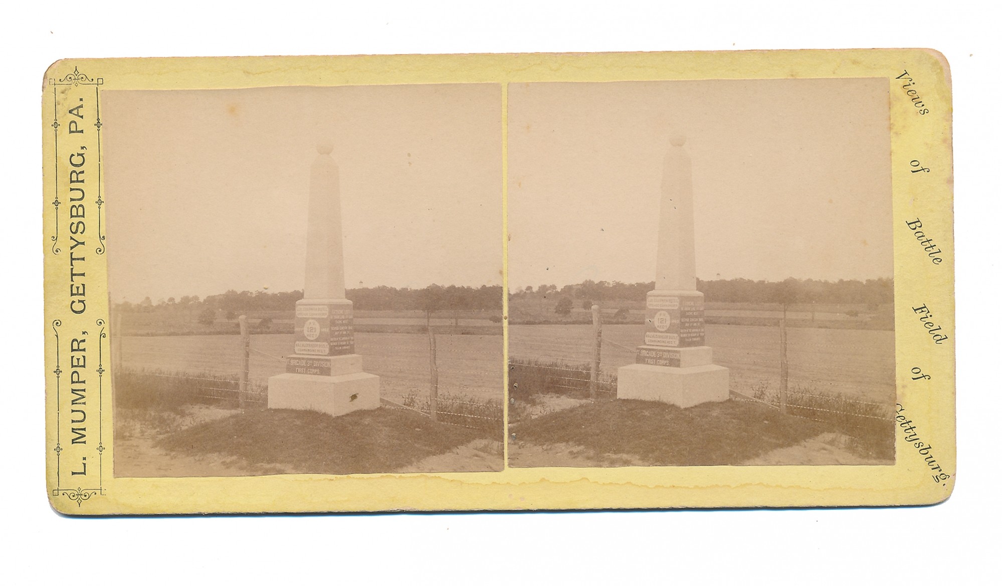 L. MUMPER STEREO CARD – 121ST PENNSYLVANIA MONUMENT — Horse Soldier