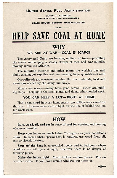 FLIER - HELP SAVE COAL AT HOME — Horse Soldier