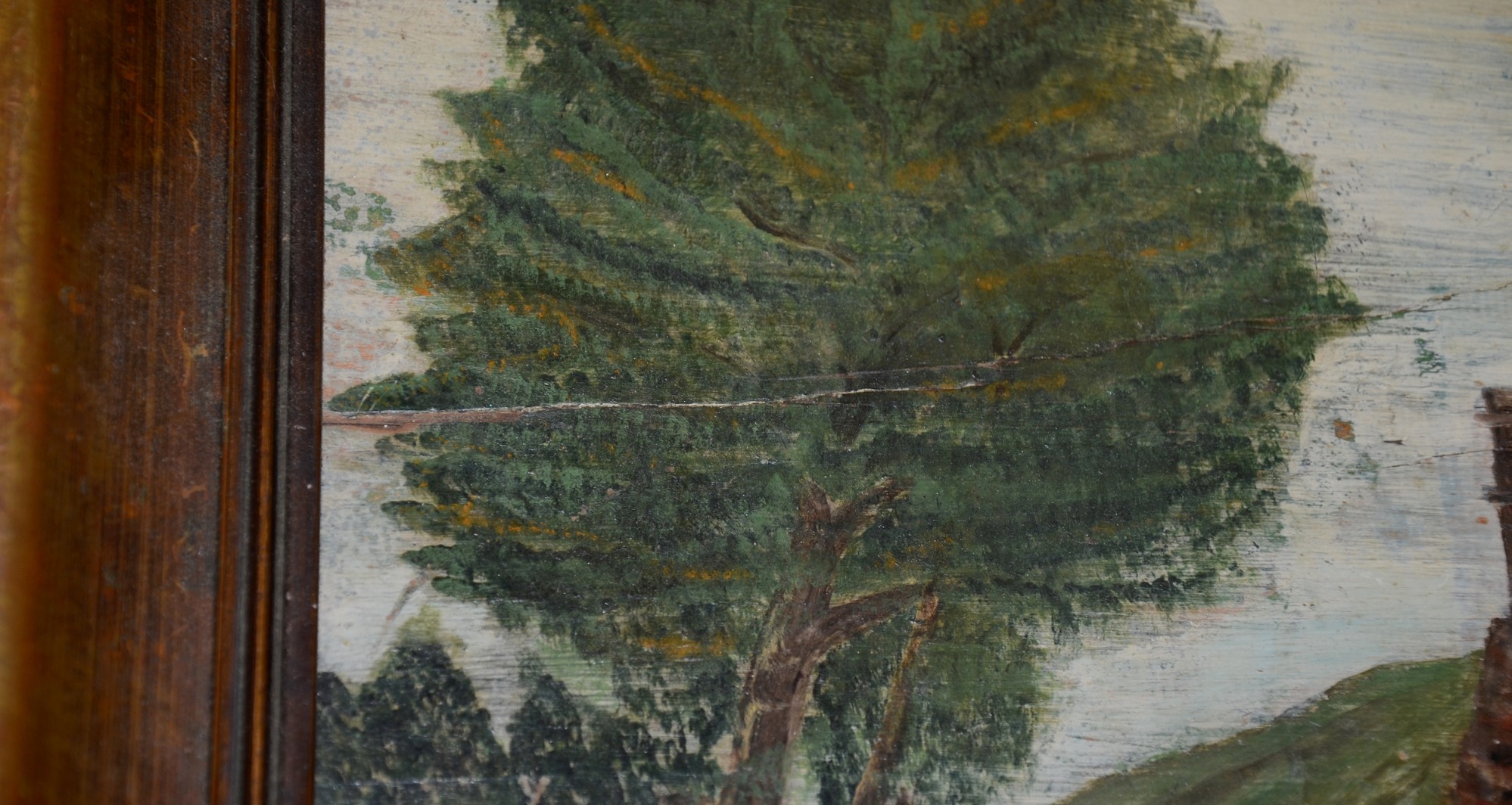 PRIMITIVE OIL ON WOOD PAINTING OF MAN STANDING GUARD — Horse Soldier