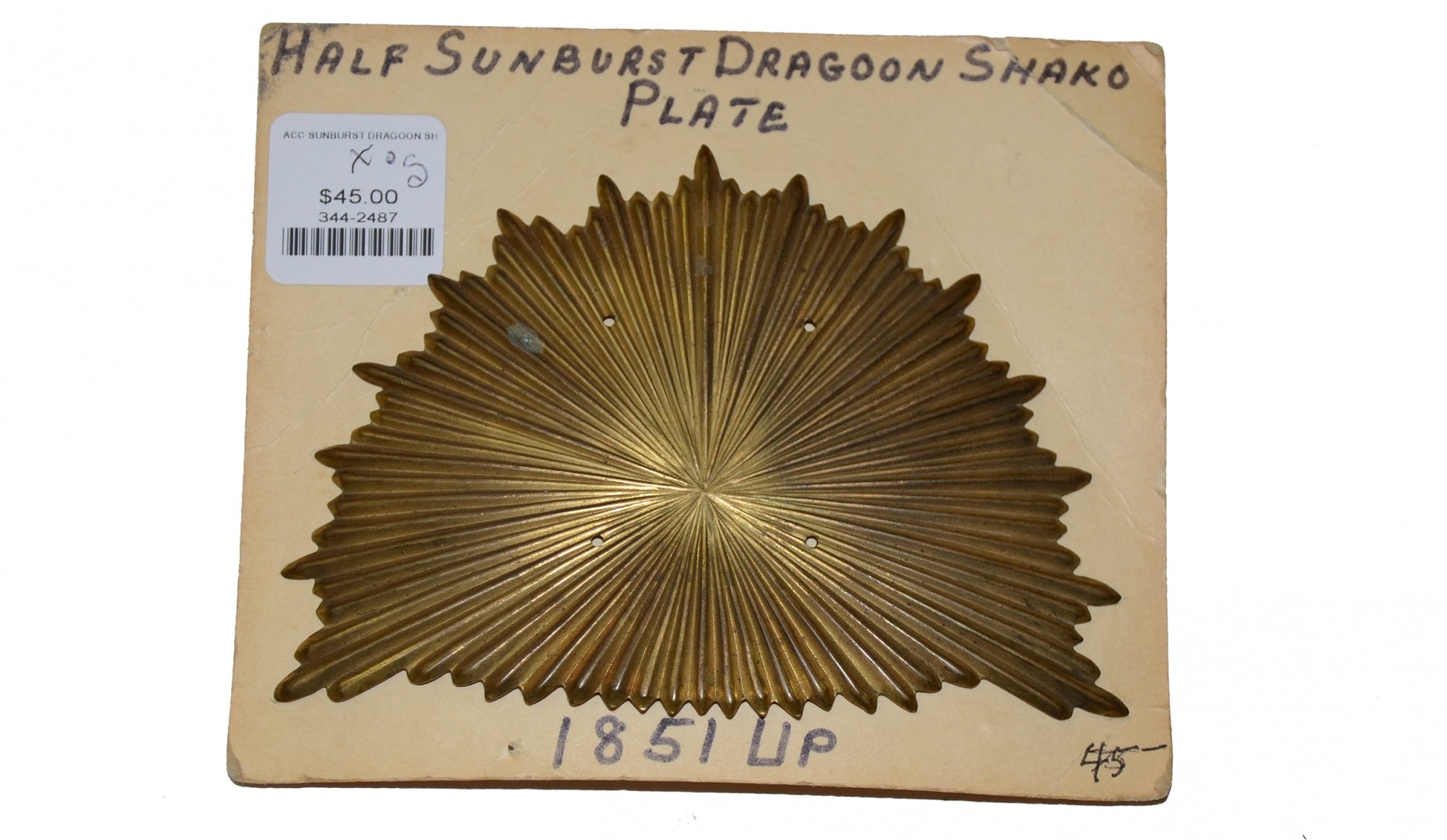HALF SUNBURST DRAGOON SHAKO PLATE — Horse Soldier
