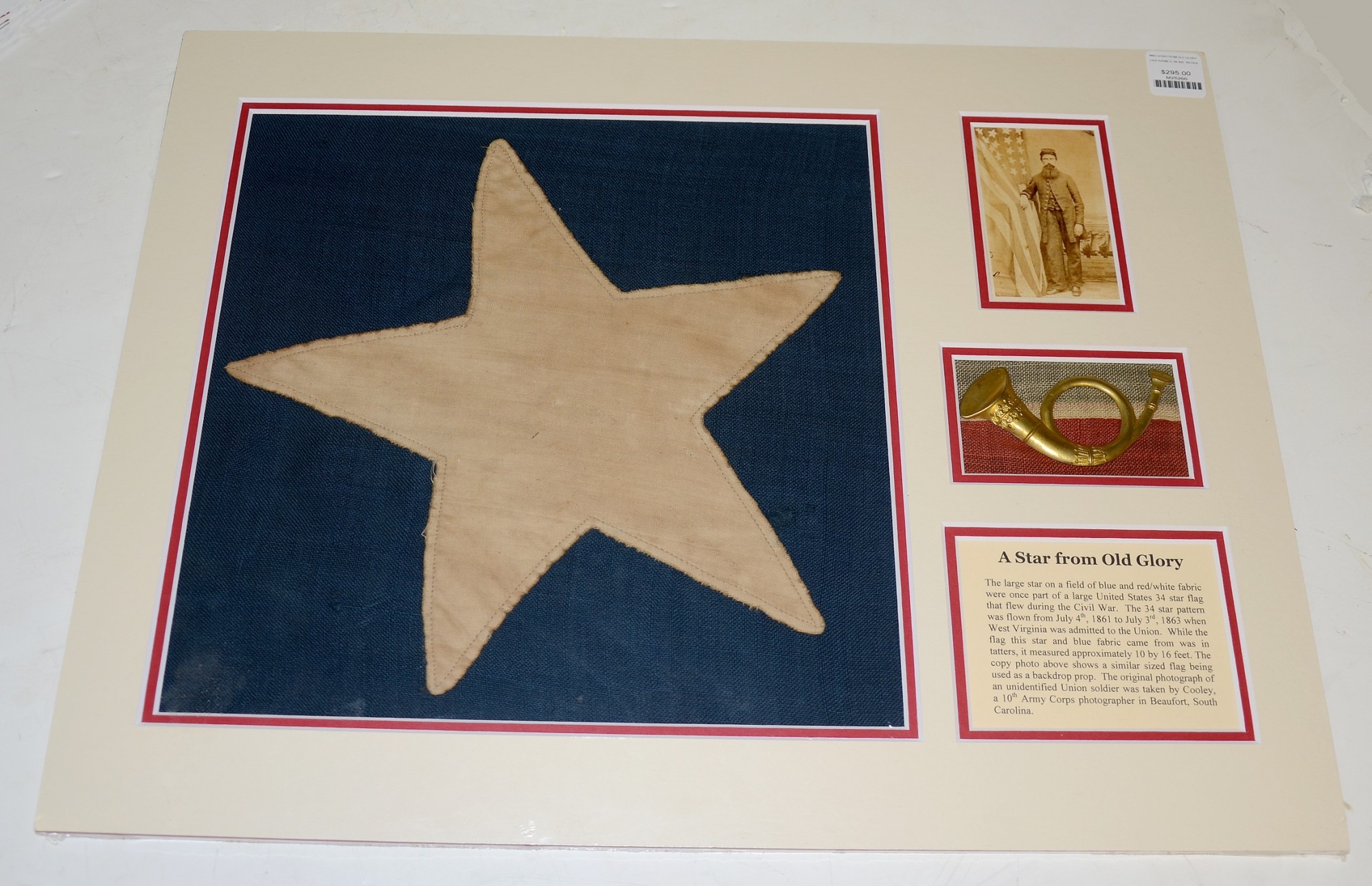 A STAR FROM A CIVIL WAR PERIOD 34 STAR US FLAG, WITH US INFANTRY ...