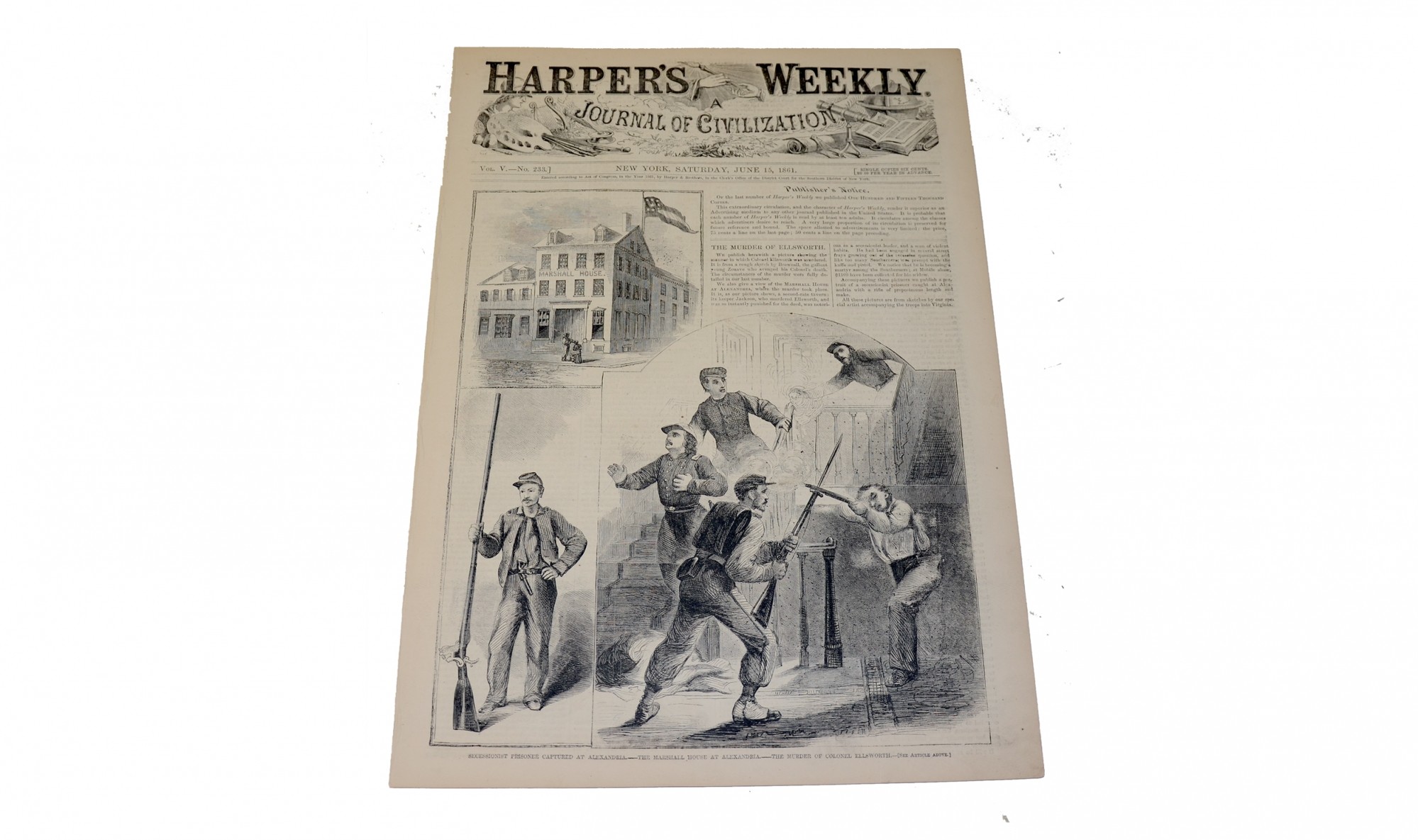 HARPER’S WEEKLY DATED JUNE 15, 1861 – COL. ELMER ELLSWORTH — Horse Soldier