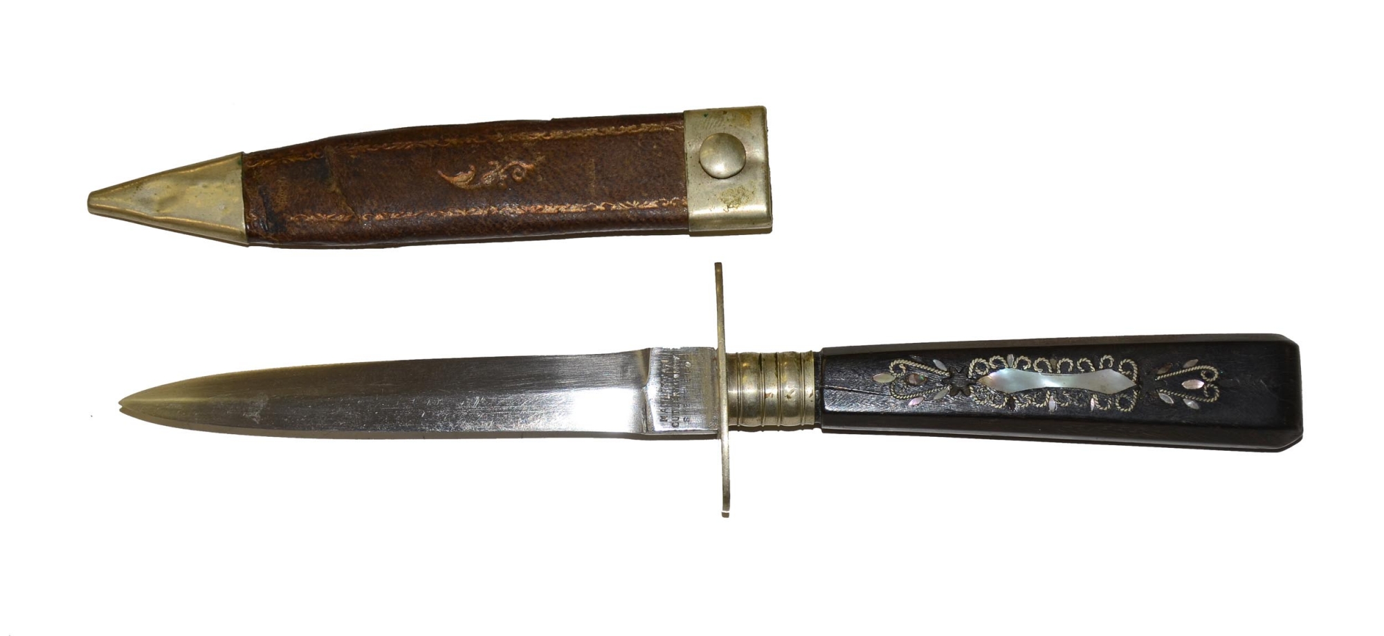 WOODEN HANDLED MANHATTAN MFG. / SHEFFIELD SIDE KNIFE WITH SHEATH, CIVIL ...