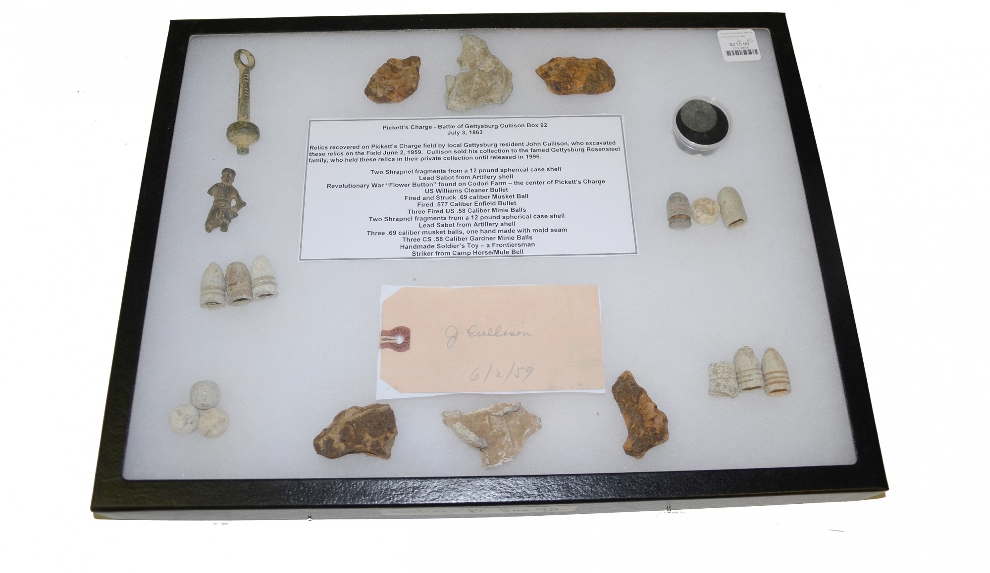 BOX OF GETTYSBURG RELICS FROM PICKETT’S CHARGE — Horse Soldier