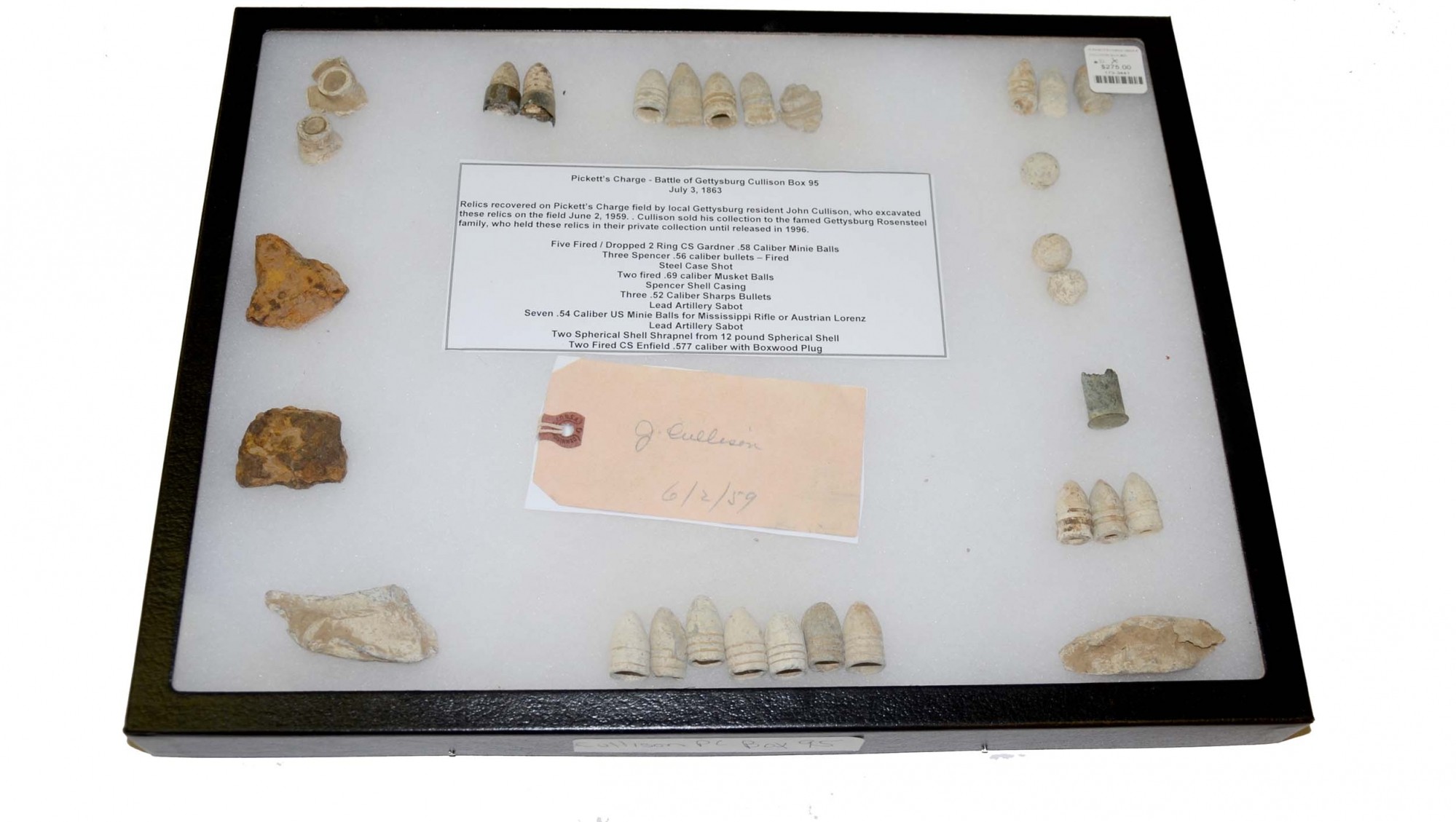 BOX OF GETTYSBURG RELICS FROM PICKETT’S CHARGE — Horse Soldier