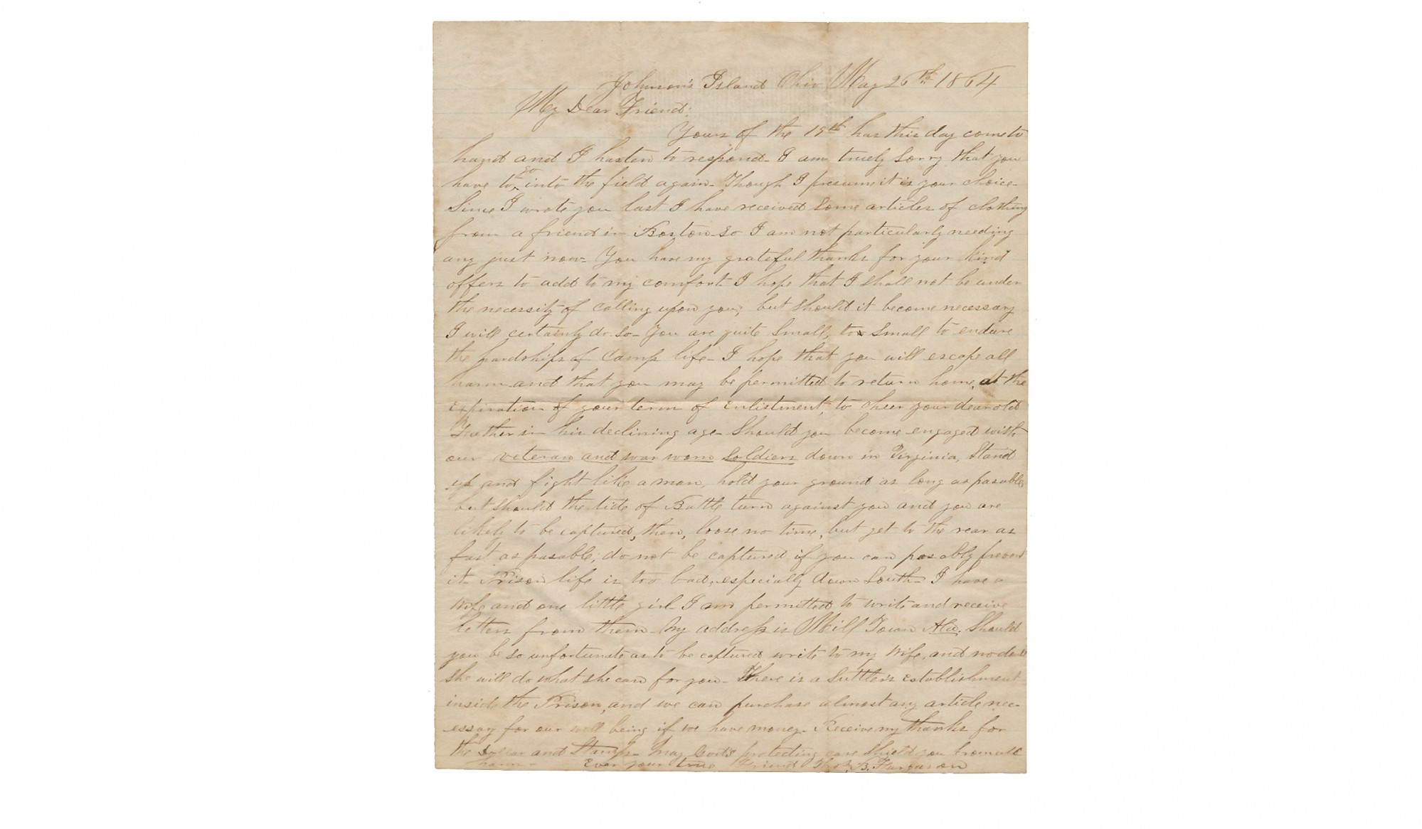 CONFEDERATE “POW” SOLDIER LETTER - LT. THOMAS B. FARGUSON, 14TH ALABAMA ...