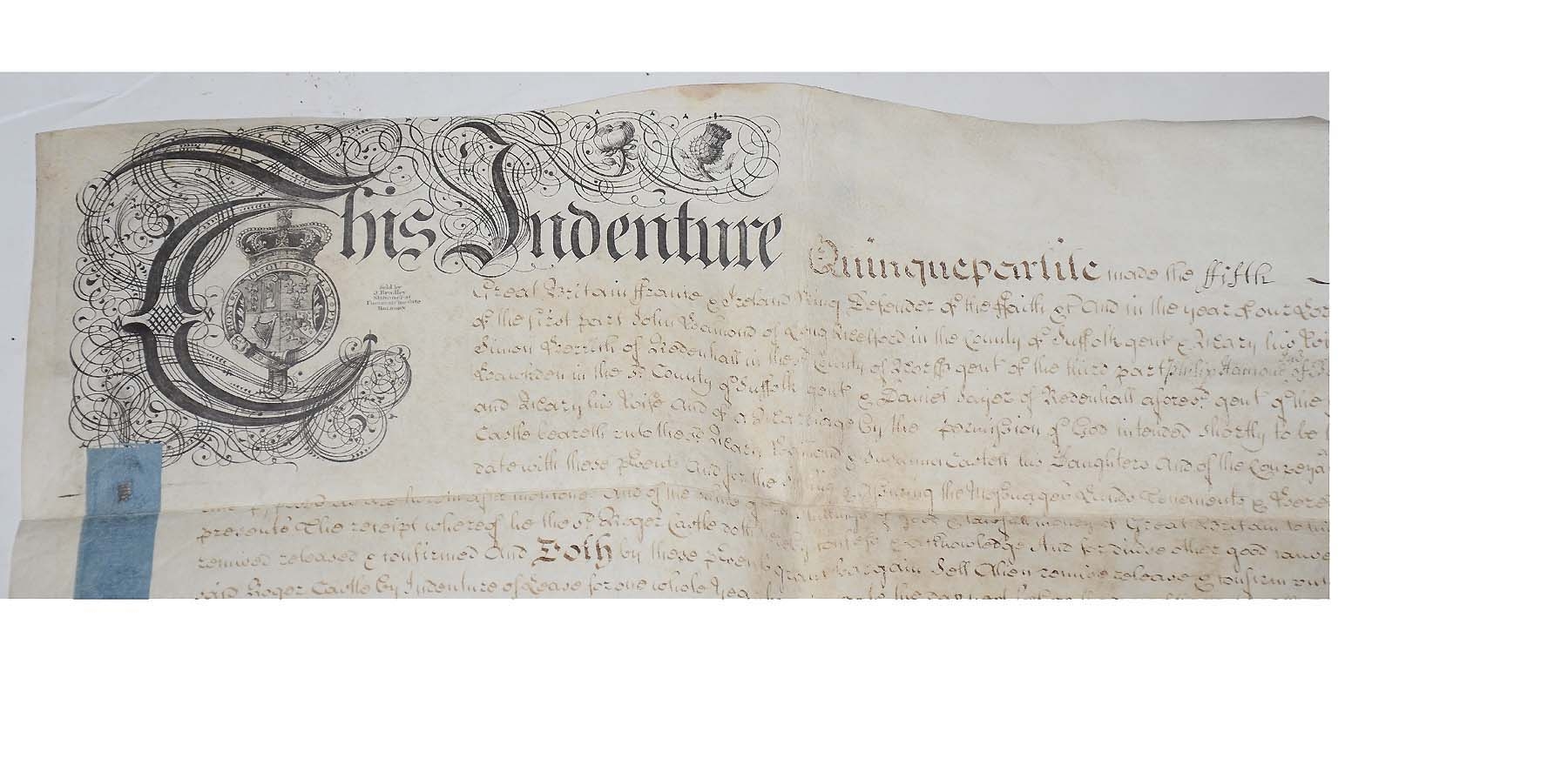 ENGLISH INDENTURED SERVANT DOCUMENT- DATED 1730 — Horse Soldier