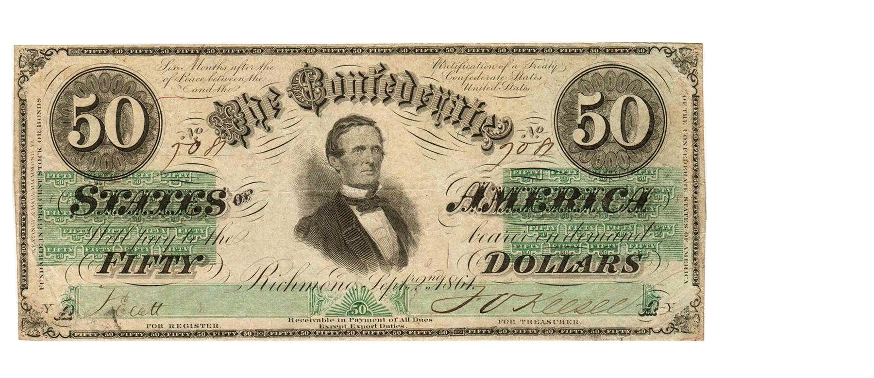THE CONFEDERATE STATES OF AMERICA $50 NOTE — Horse Soldier