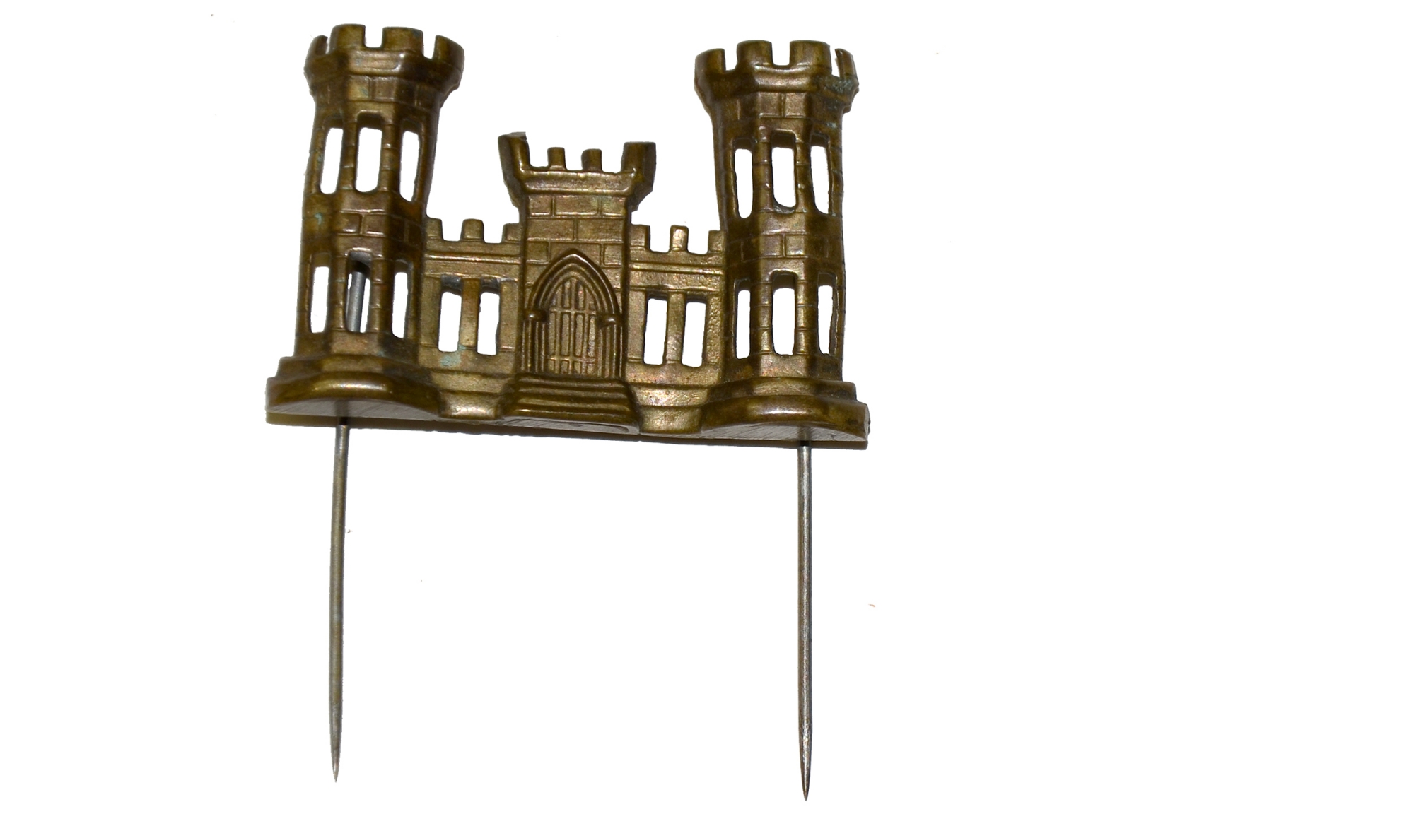 STAMPED BRASS ENGINEER CAP INSIGNIA MADE INTO A PIN — Horse Soldier