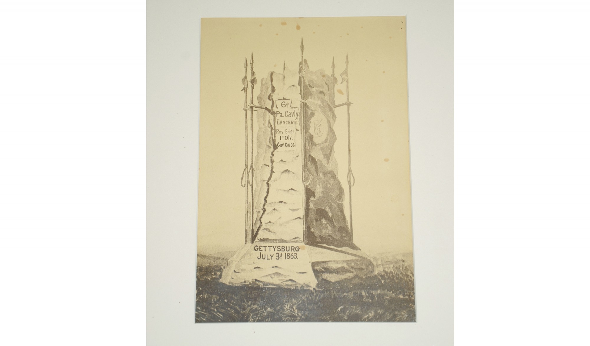 FRAMED ALBUMEN OF A WATERCOLOR OF THE 6TH PA CAVALRY [“RUSH’S LANCERS ...