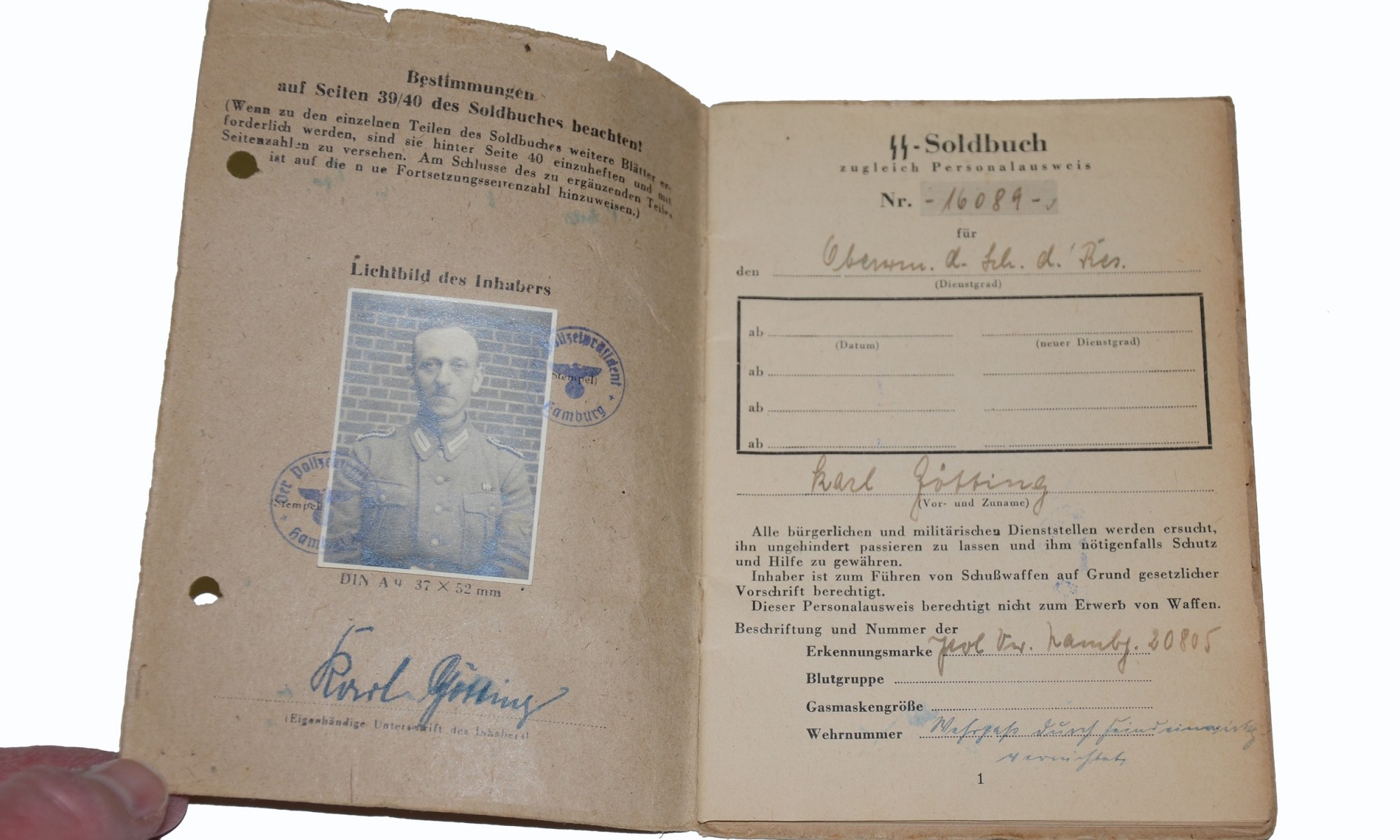 WORLD WAR TWO GERMAN SS IDENTITY BOOK FOR A POLICEMAN WHO WAS ALSO A ...